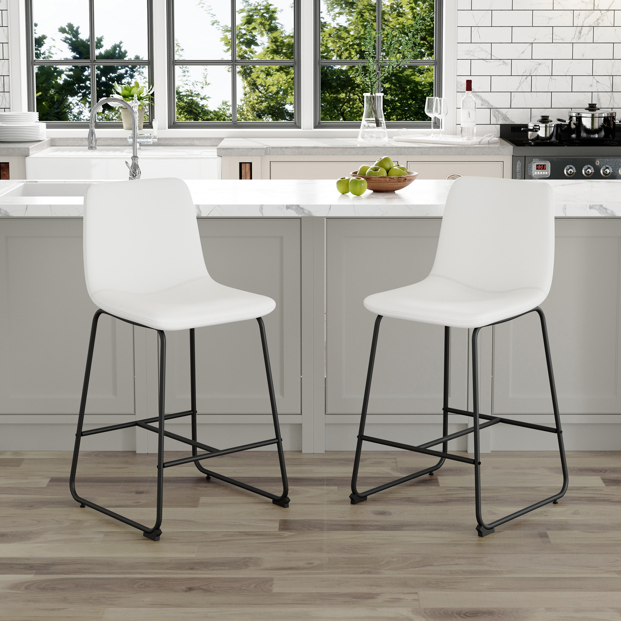 Ivy Bronx Set Of 2 Modern Minimalist Style Pu Material Bar Stools ...