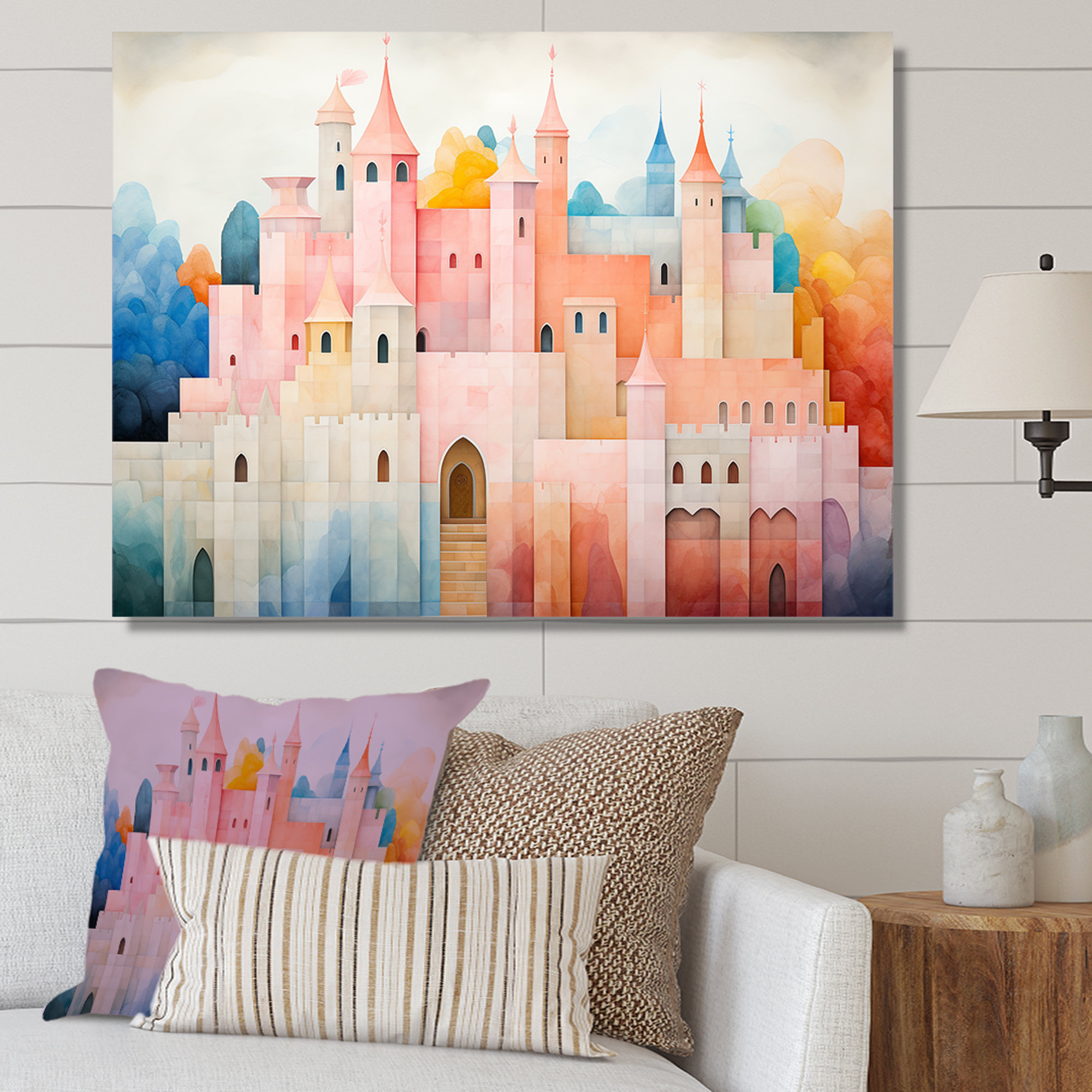 Design Art Bold Pink Pastel Castle - Castle Canvas Print - Wayfair Canada