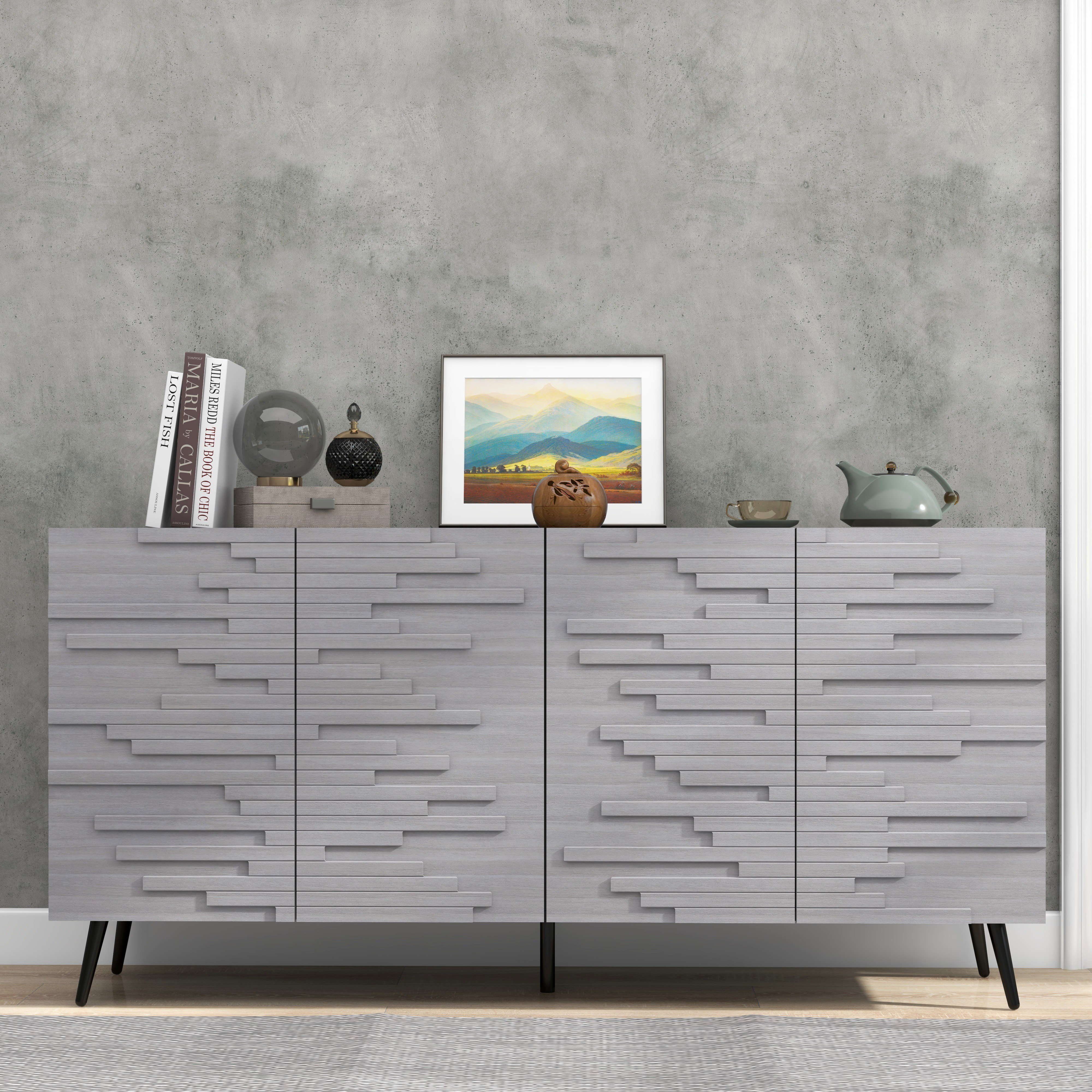 Corrigan Studio® 63" Modern Rustic Sideboard w/ Wood Grain Decorative ...