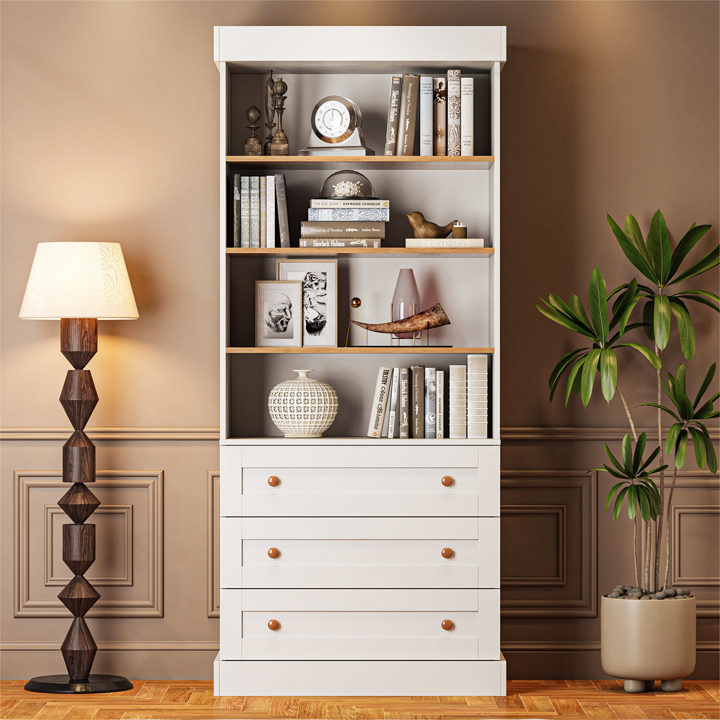 Latitude Run® Toffic Open Design Four Level Shelving & Three Drawers ...