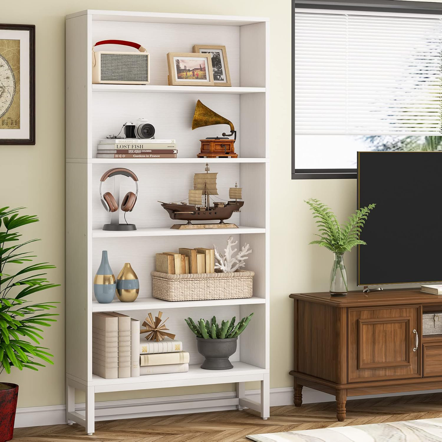 Latitude Run® 70.8” Large Bookcases Organizer with 5-Tier Storage ...