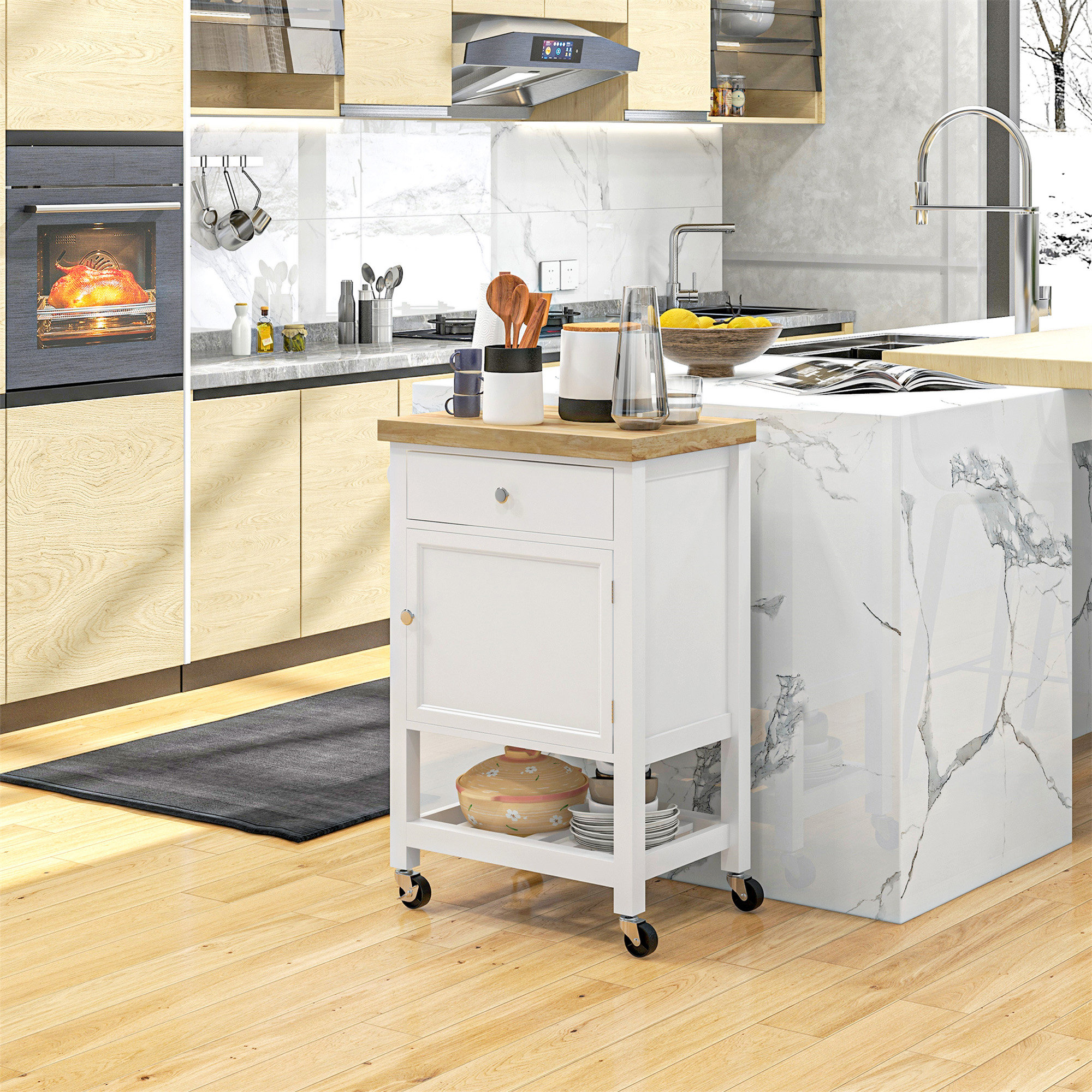 Lark Manor™ Kitchen Cart, Rolling Kitchen Island With Smooth Rubberwood ...