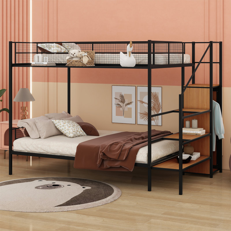 Mason & Marbles Metal Bunk Bed With Wire Shelving And Lateral Storage ...