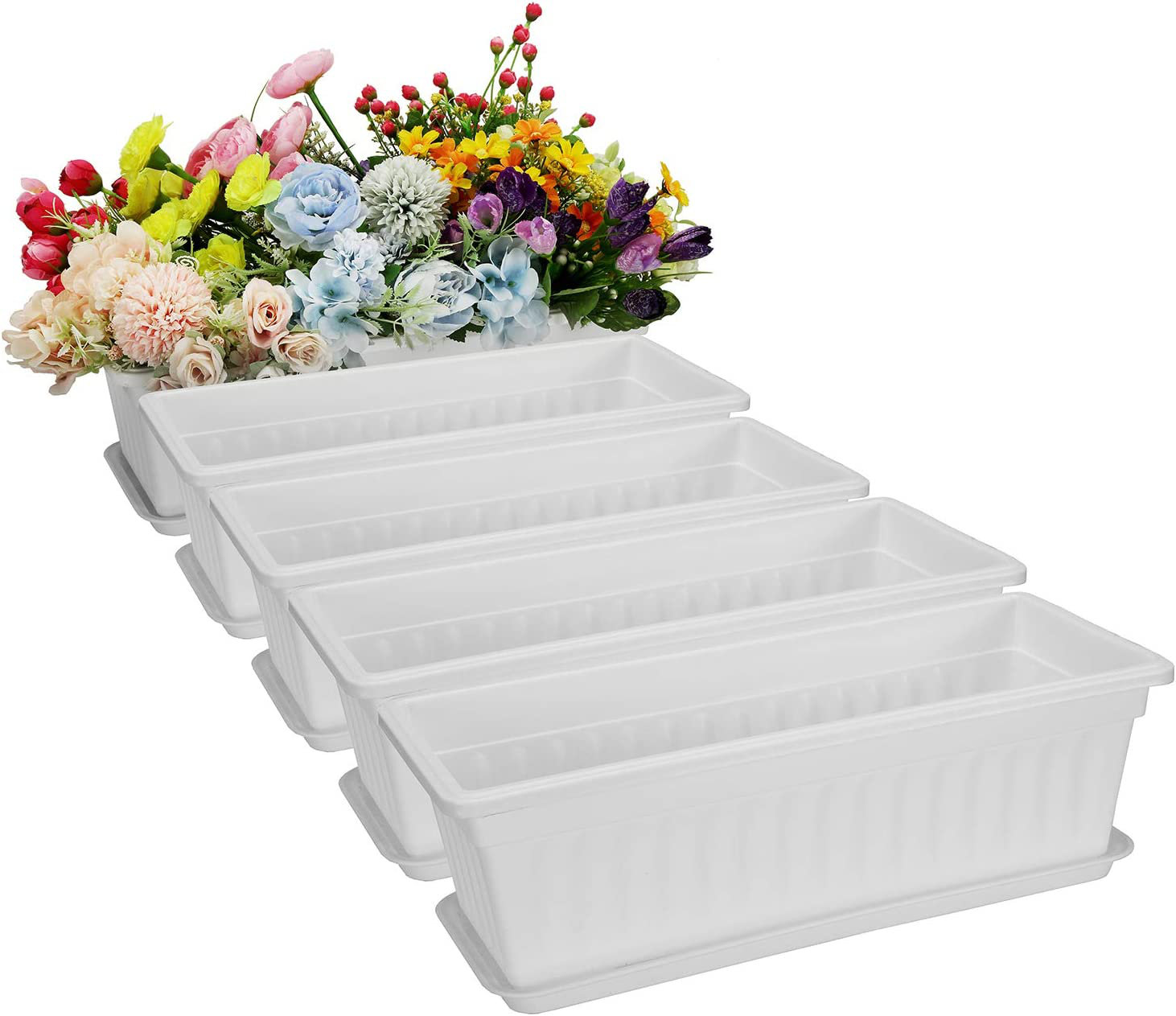 Arlmont & Co. White Flower Window Box Plastic Vegetable Planters ...