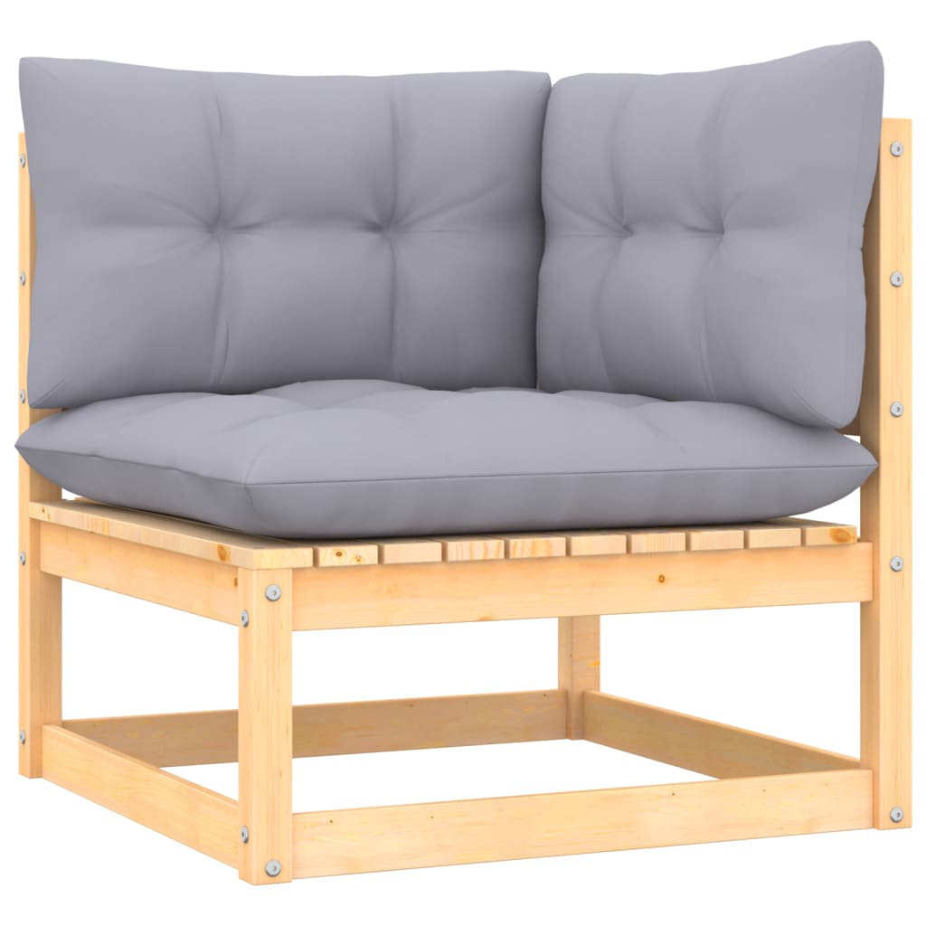 Ebern Designs Patio Corner Sofa with Gray Cushions Solid Wood Pine ...