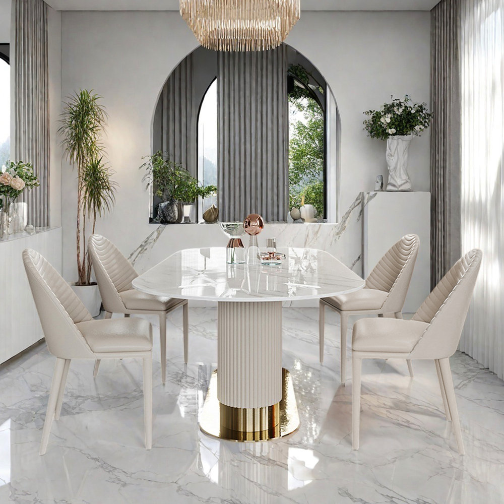 Elamer Nordic style luxury modern oval dining table set | Wayfair