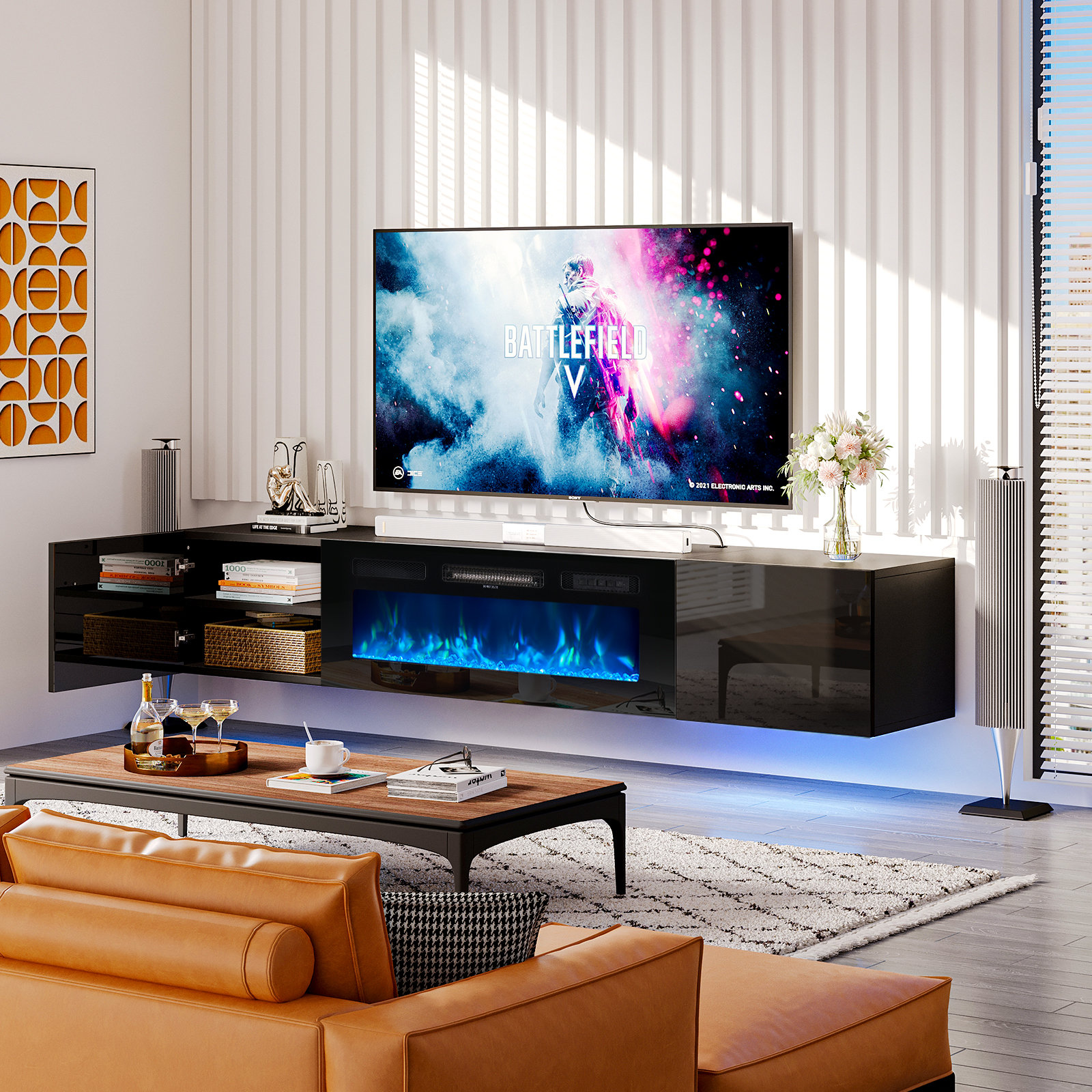 Ivy Bronx 70" Floating Fireplace TV Stand for TVs up to 80", Wall ...