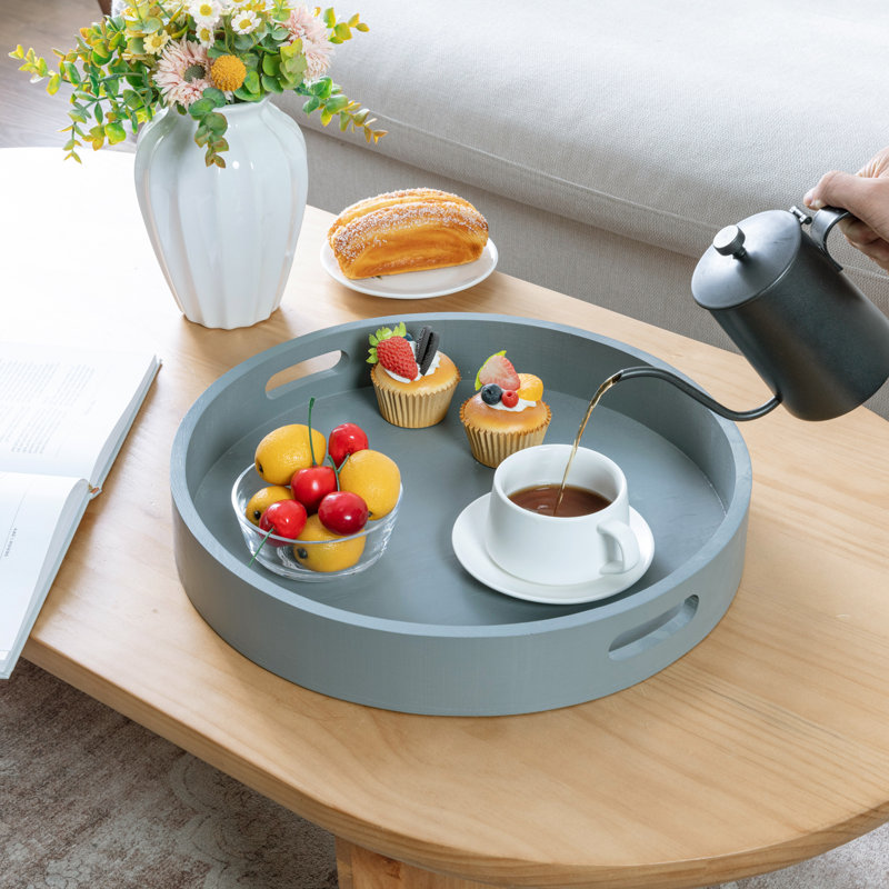 Ebern Designs Sabaa 2 Piece Gray Solid Wood Round Serving Trays | Wayfair