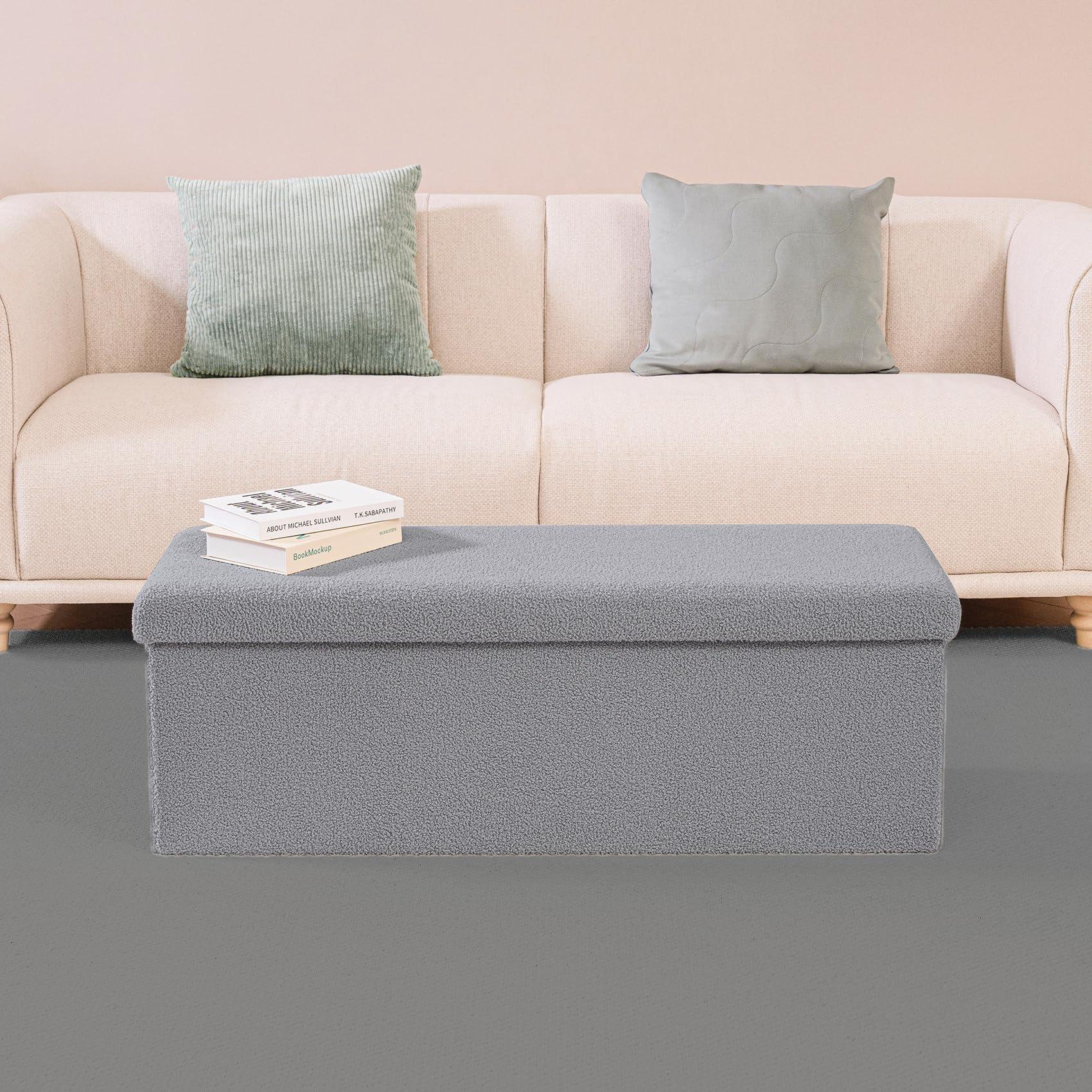 Mercer41 Folding Storage Ottoman Bench, Upholstered Sherpa Ottoman ...