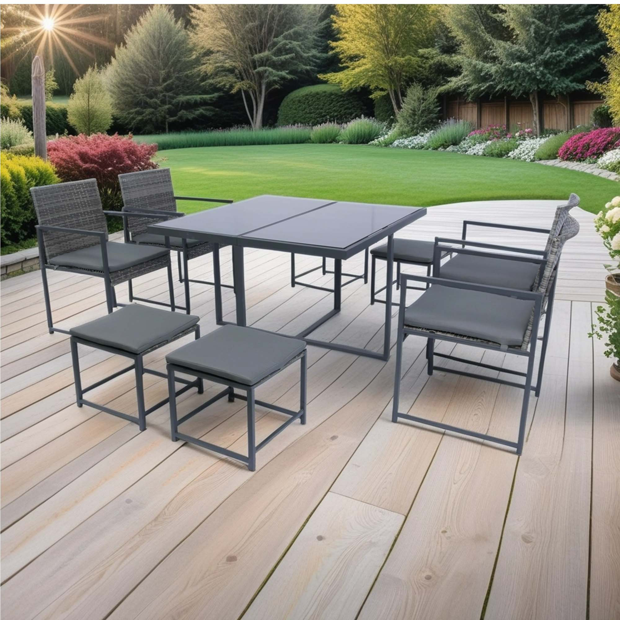 Red Barrel Studio® 9 Pieces Patio Dining Sets Outdoor Space Saving ...