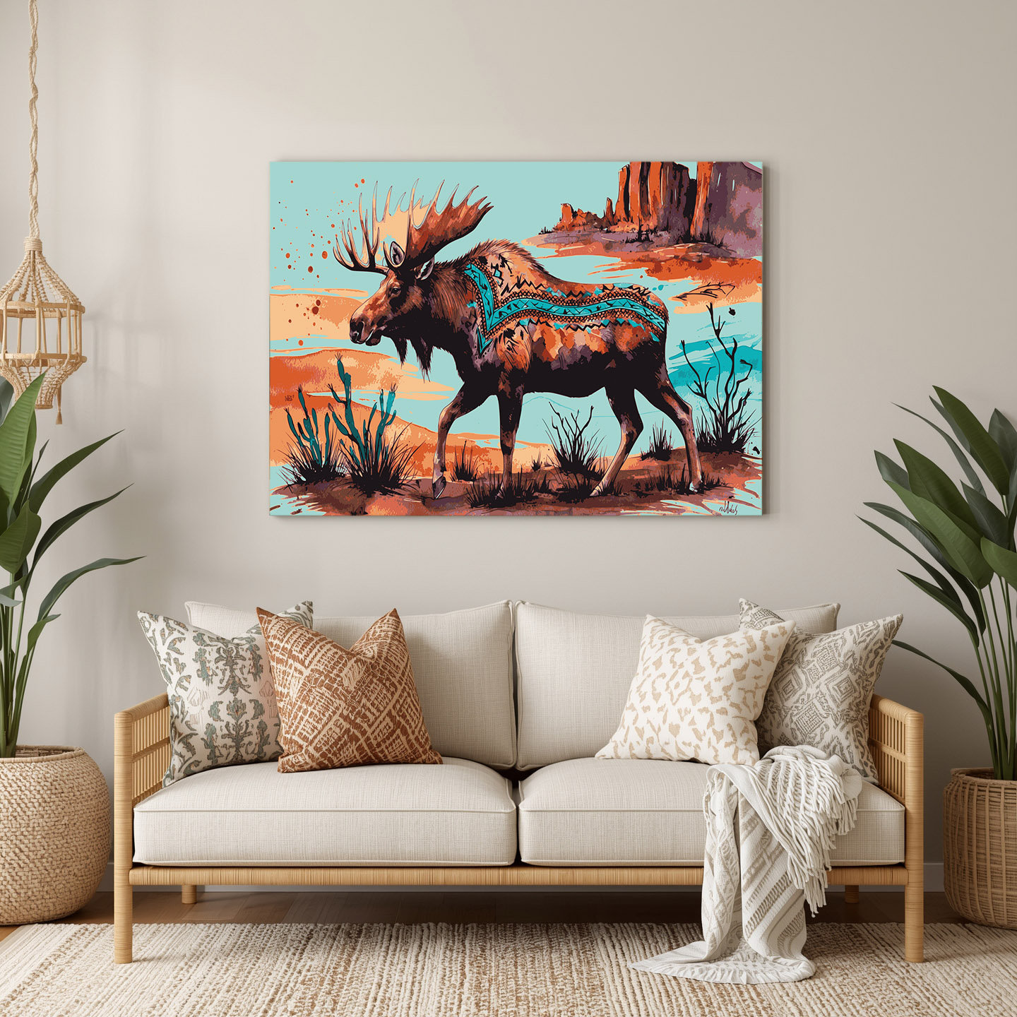 Hokku Designs Southwestern Animals Moose 40 Blue Metal Wall Art | Wayfair