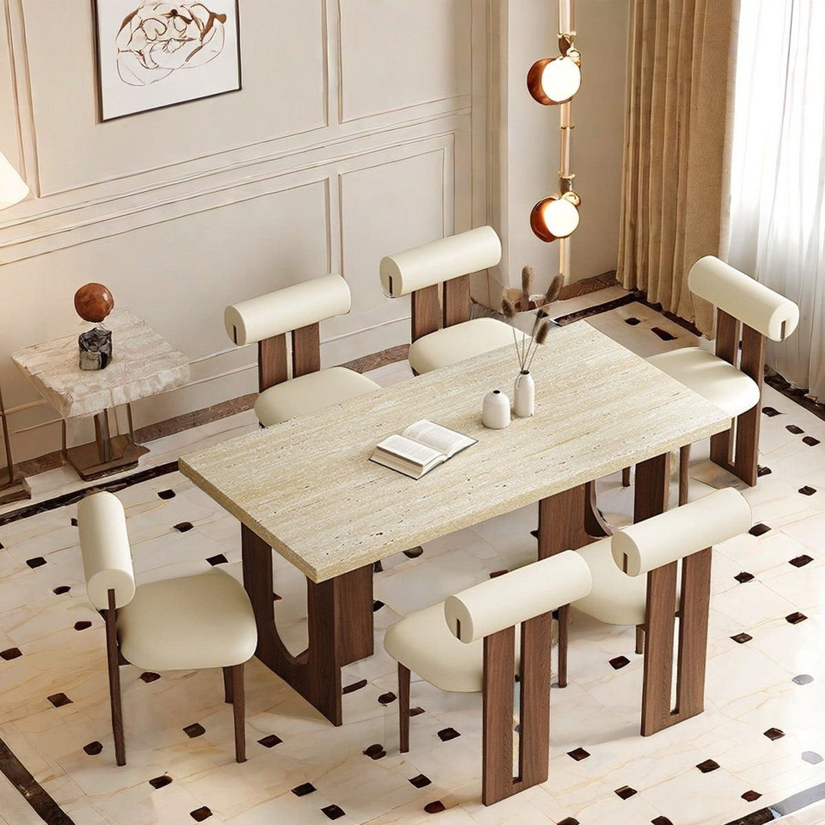 Sleek Surface Designs Rock Board Dining Table with Solid Wood Base ...