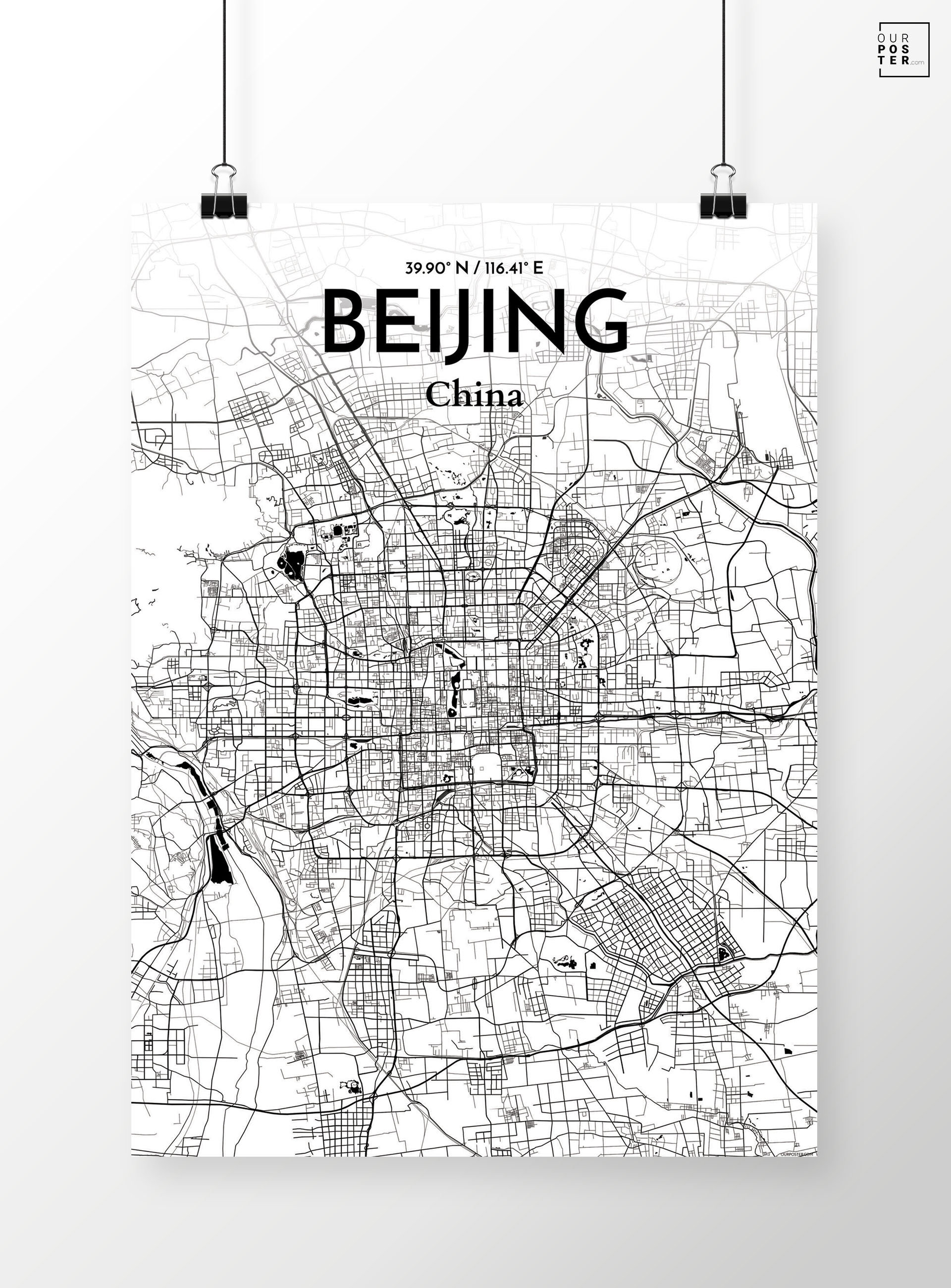 OurPoster.com 'Beijing City Map' Graphic Art Print Poster in Ink ...