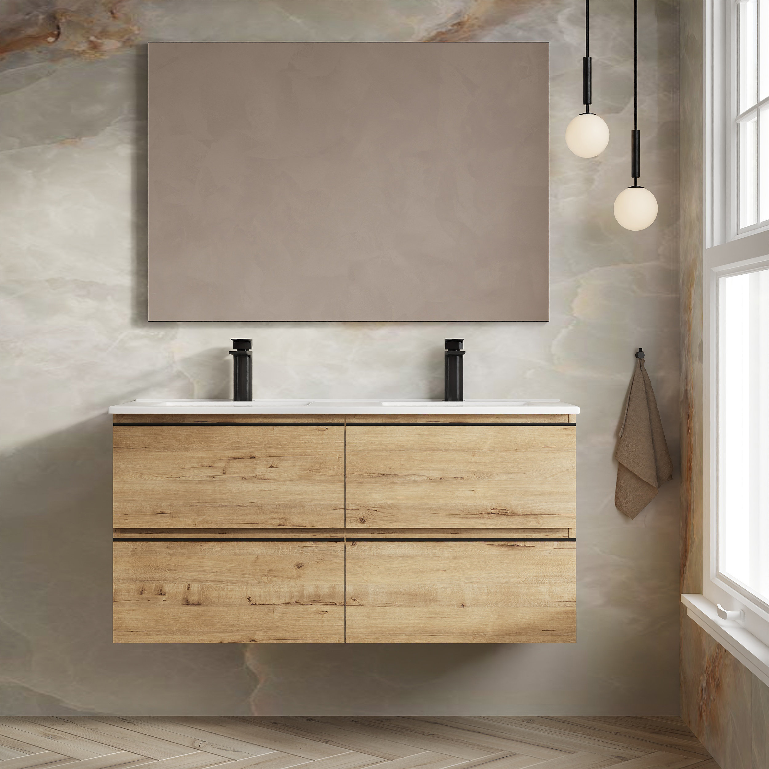 Latitude Run Bethene 1200mm Ostippo Oak Wall Hung Vanity Unit With ...