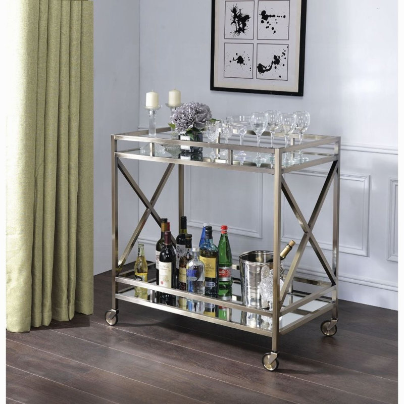 Wade Logan® Vaught Rectangular Bar Cart in Antique Gold and Mirrored ...