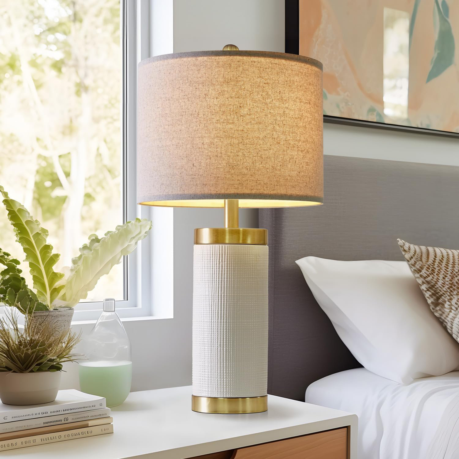 Mercer41 Modern Ceramic Bedside Table Lamp - Farmhouse Design For ...