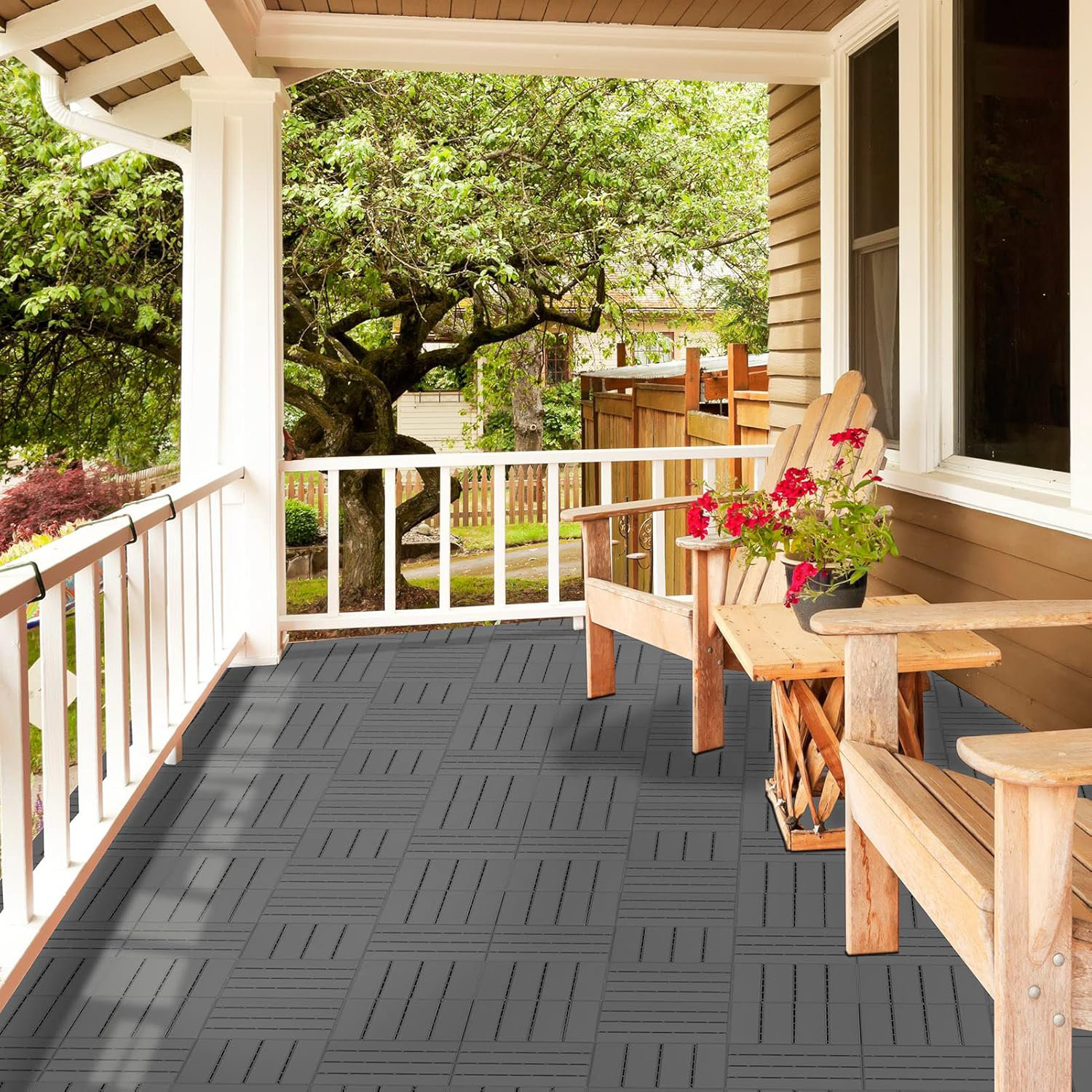 RE FEEL 9-Pack Waterproof Interlocking Patio Deck Tiles, Durable ...