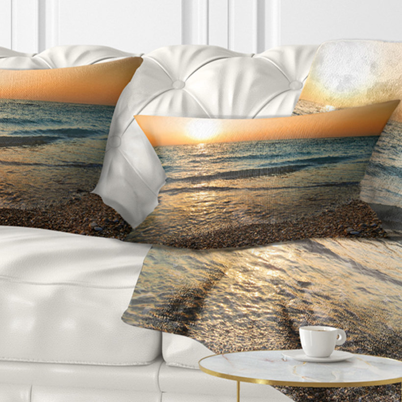 Design Art Gloomy Atlantic Beach Portugal - Sea & Shore Printed Throw Pillow | Wayfair