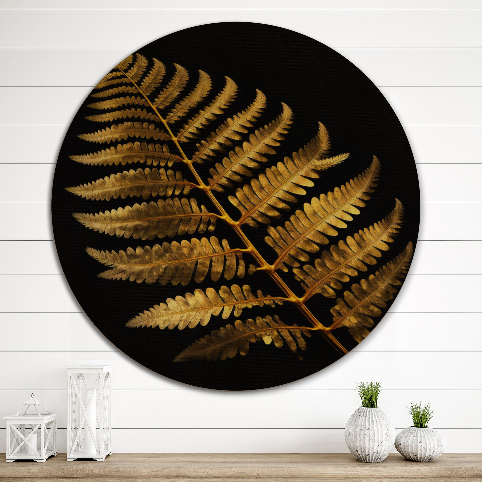 Gracie Oaks Golden Fern on Black III - Floral Ferns Wood Wall Art ...