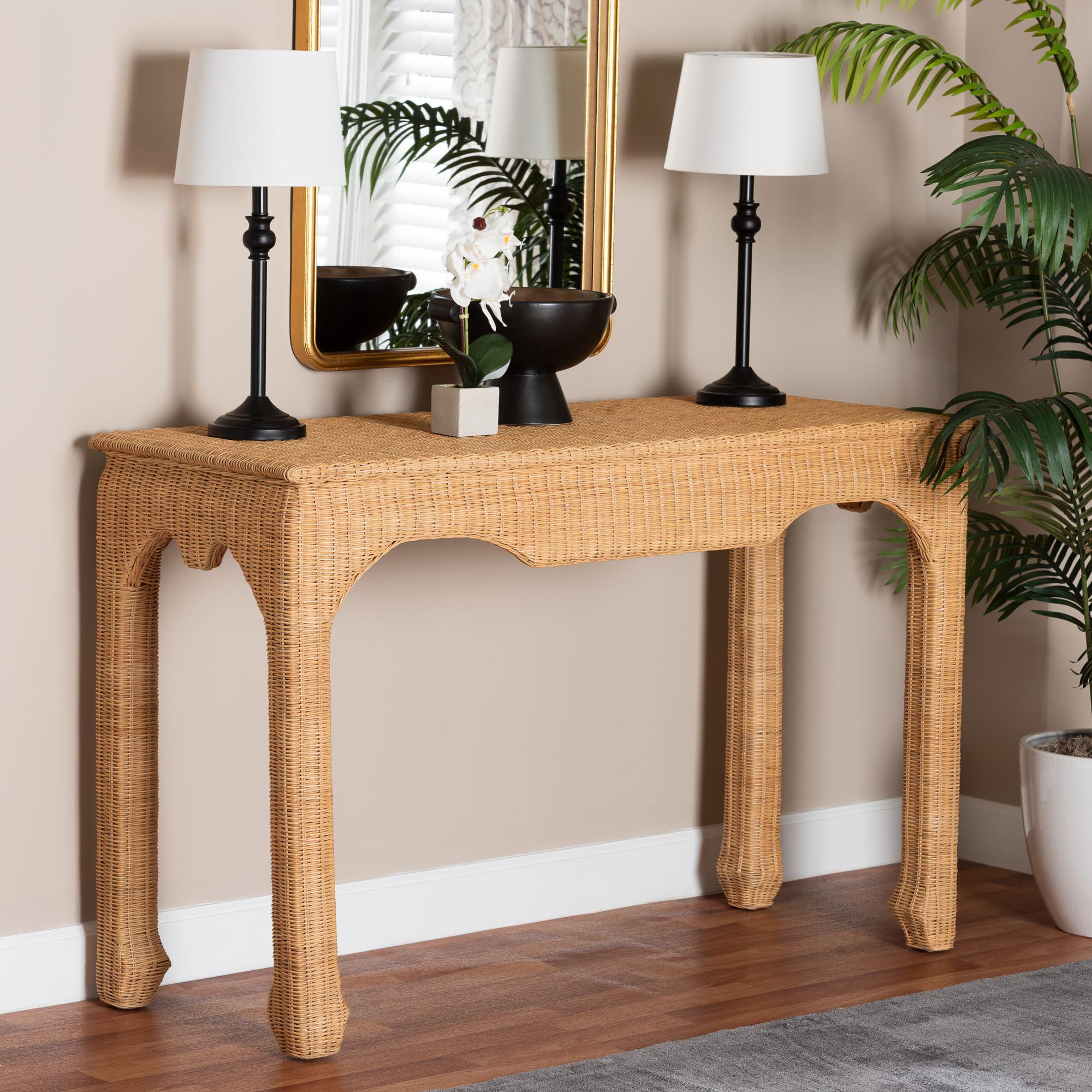 Bayou Breeze Bali & Pari Abena Handwoven Natural Rattan Console Table ...