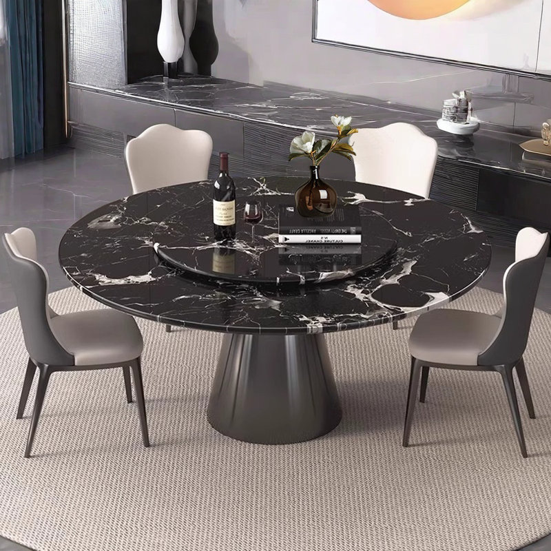 ALLNICEDT Elegant Minimalist Marble Round Dining Table Set | Wayfair