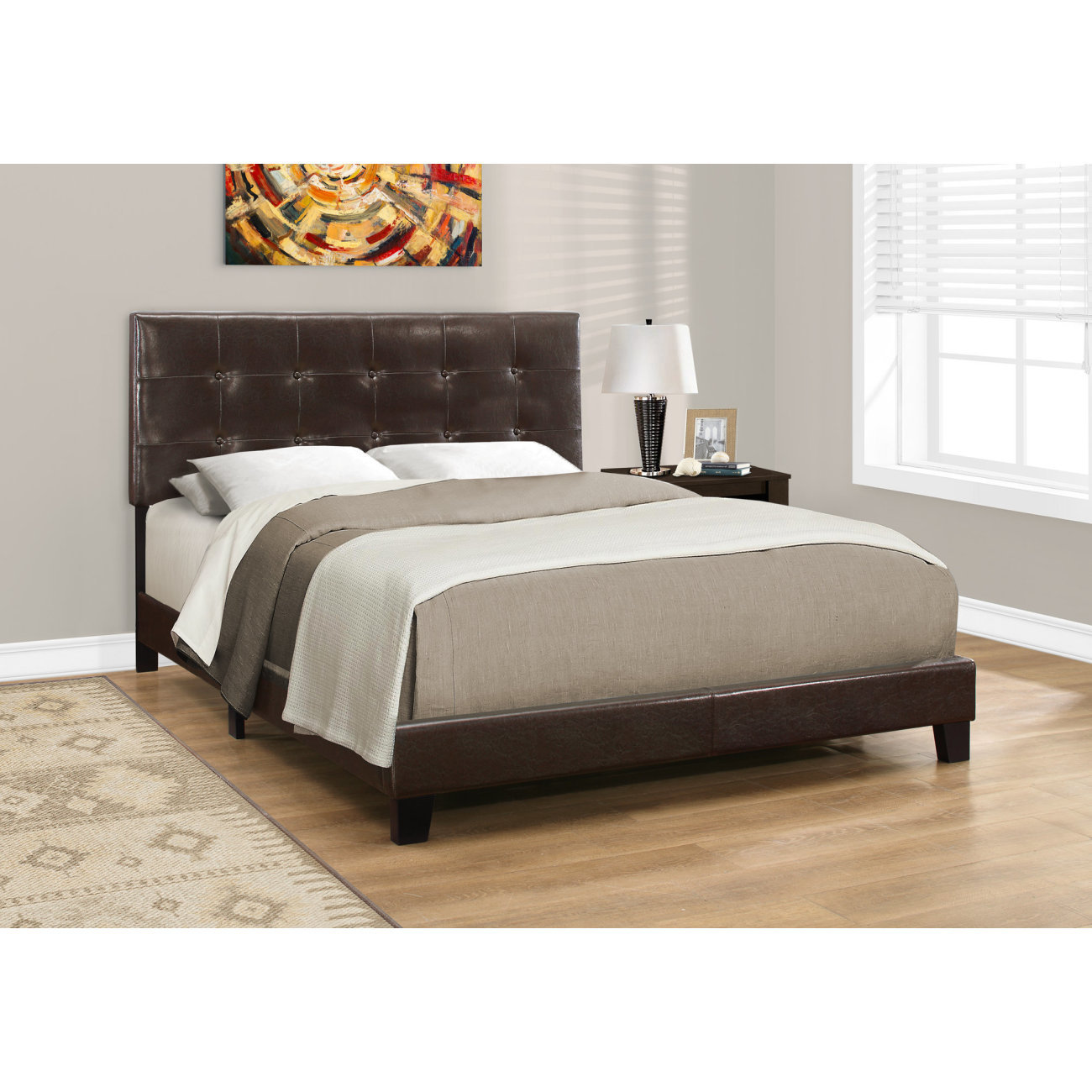 Latitude Run® Bed, Queen Size, Bedroom, Upholstered, Brown Leather Look ...