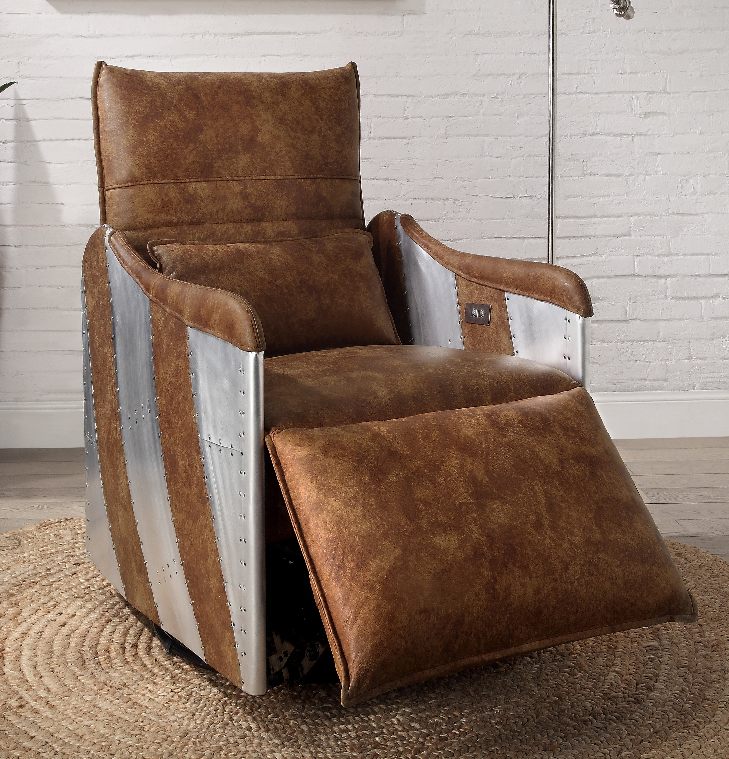 Williston Forge Frazier Power Swivel Recliner, Two Tone Mocha Top Grain ...