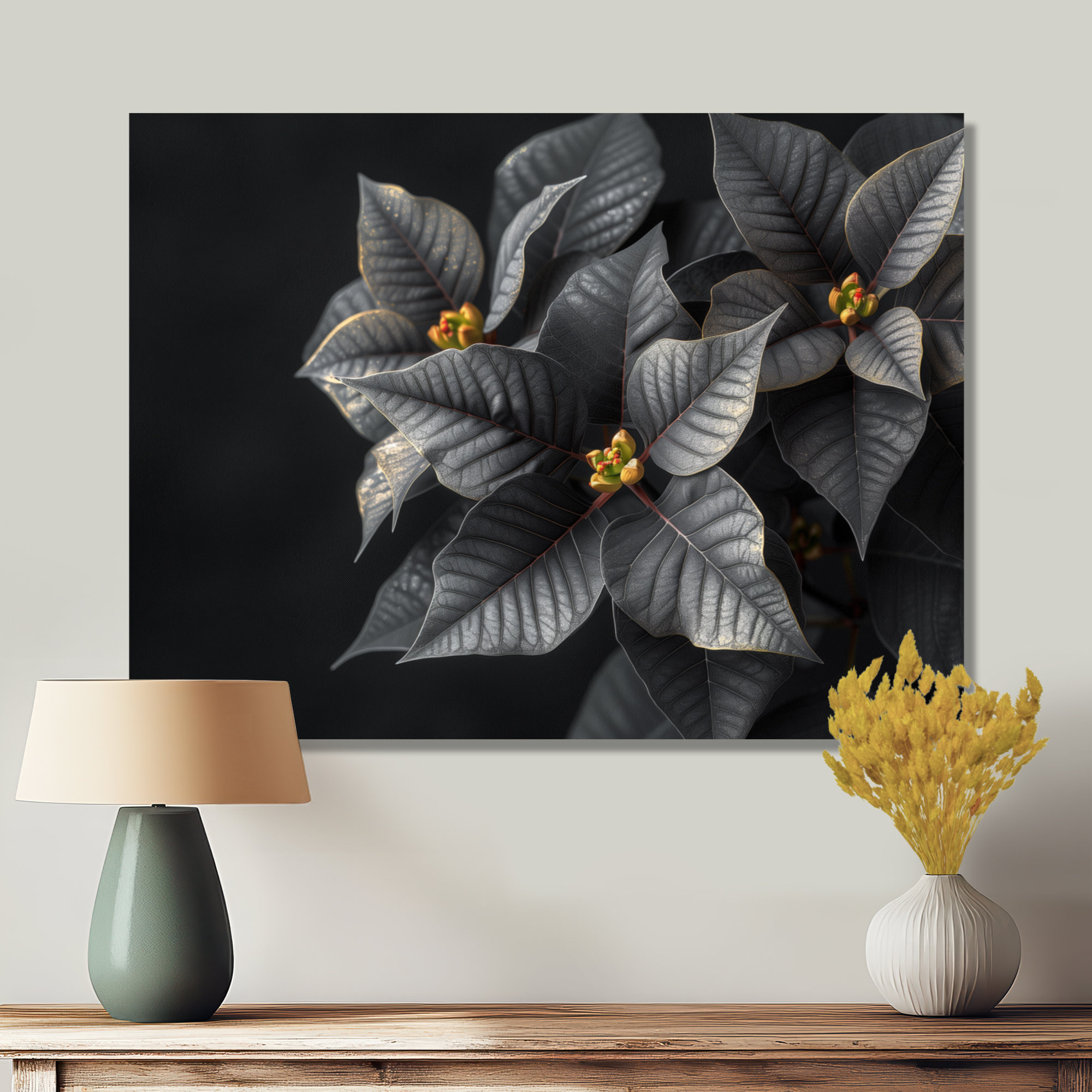 Ebern Designs Monochrome Grey Poinsettias Luminous Luxury - Poinsettias ...
