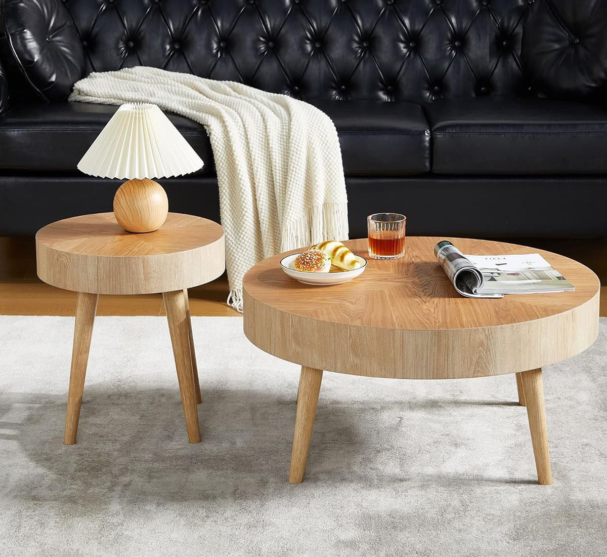 Ivy Bronx Farmhouse Style Round Coffee Table Set 2, Sofa Side Coffee ...