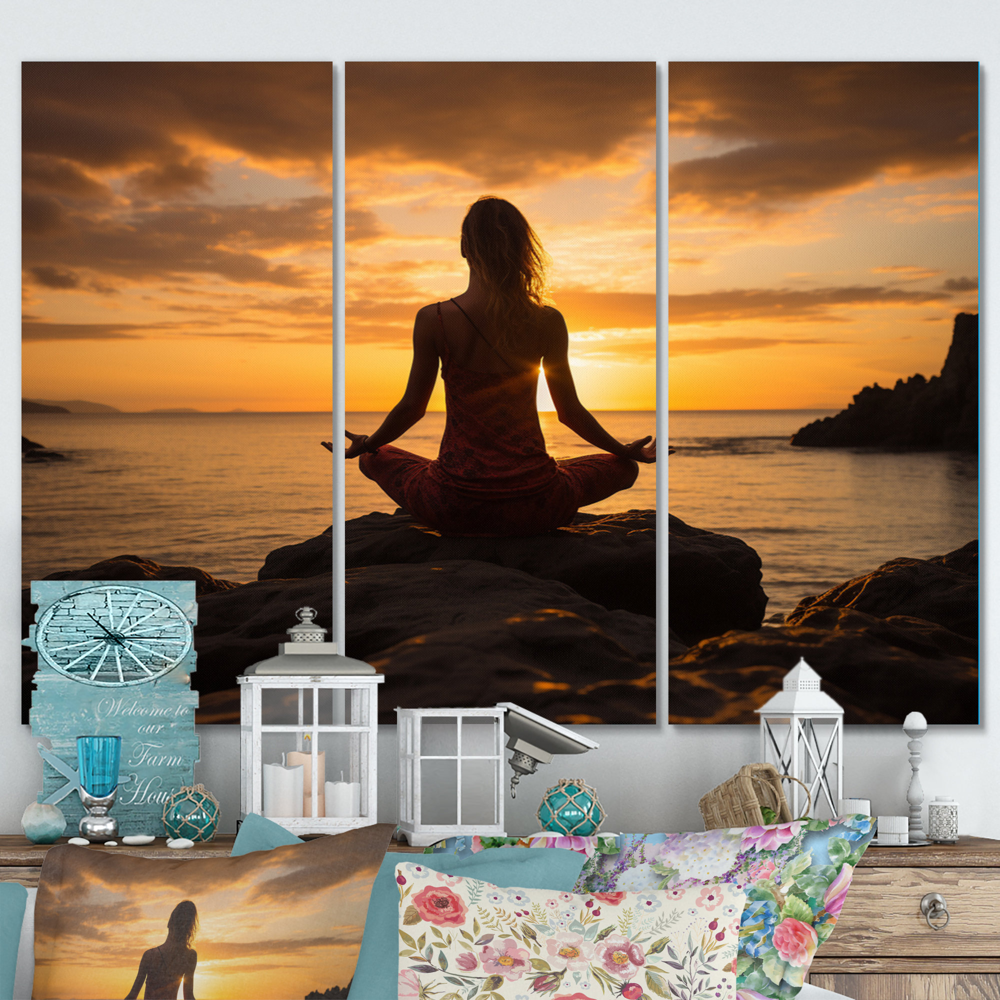Highland Dunes Orange Black Yoga at Sunset II - Yoga Metal Wall Decor ...