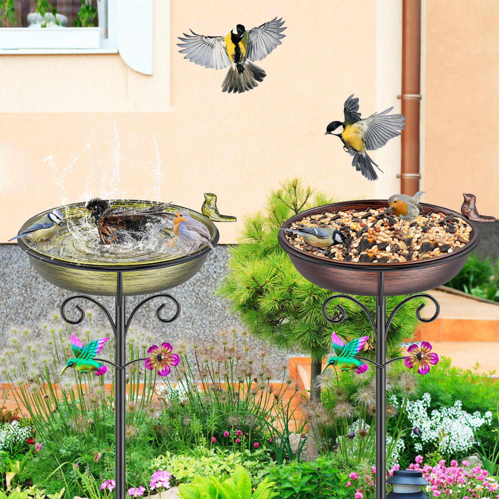 Arlmont & Co. 38.6in Bird Baths for Outdoors, Bird Bath Bowl,Birdfeeder ...