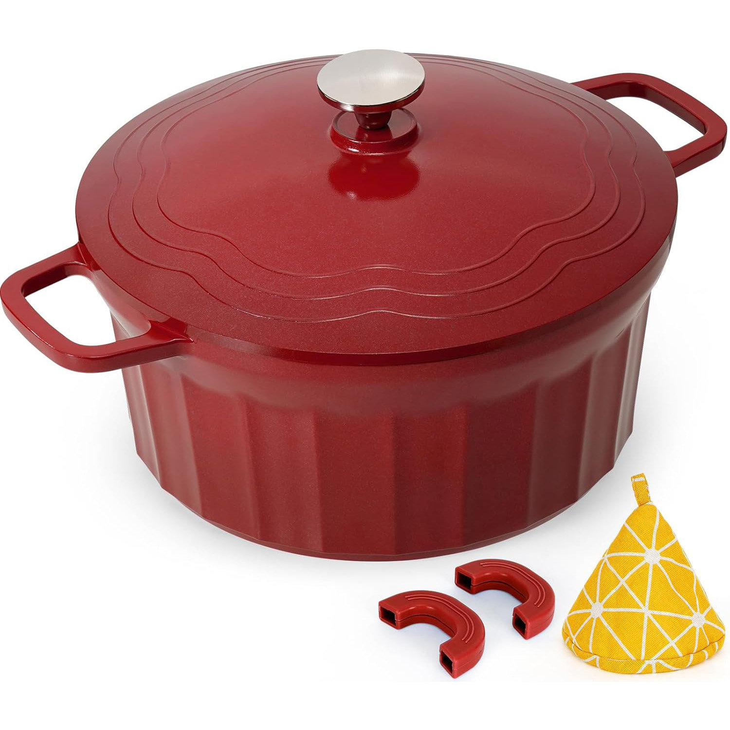 Avsar Dutch Oven Pot With Lid, 6.5 Quart Enameled Cast Aluminum Non ...
