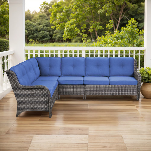 Hummuh Carolina Outdoor Wicker Patio Sectional with Cushions & Reviews ...