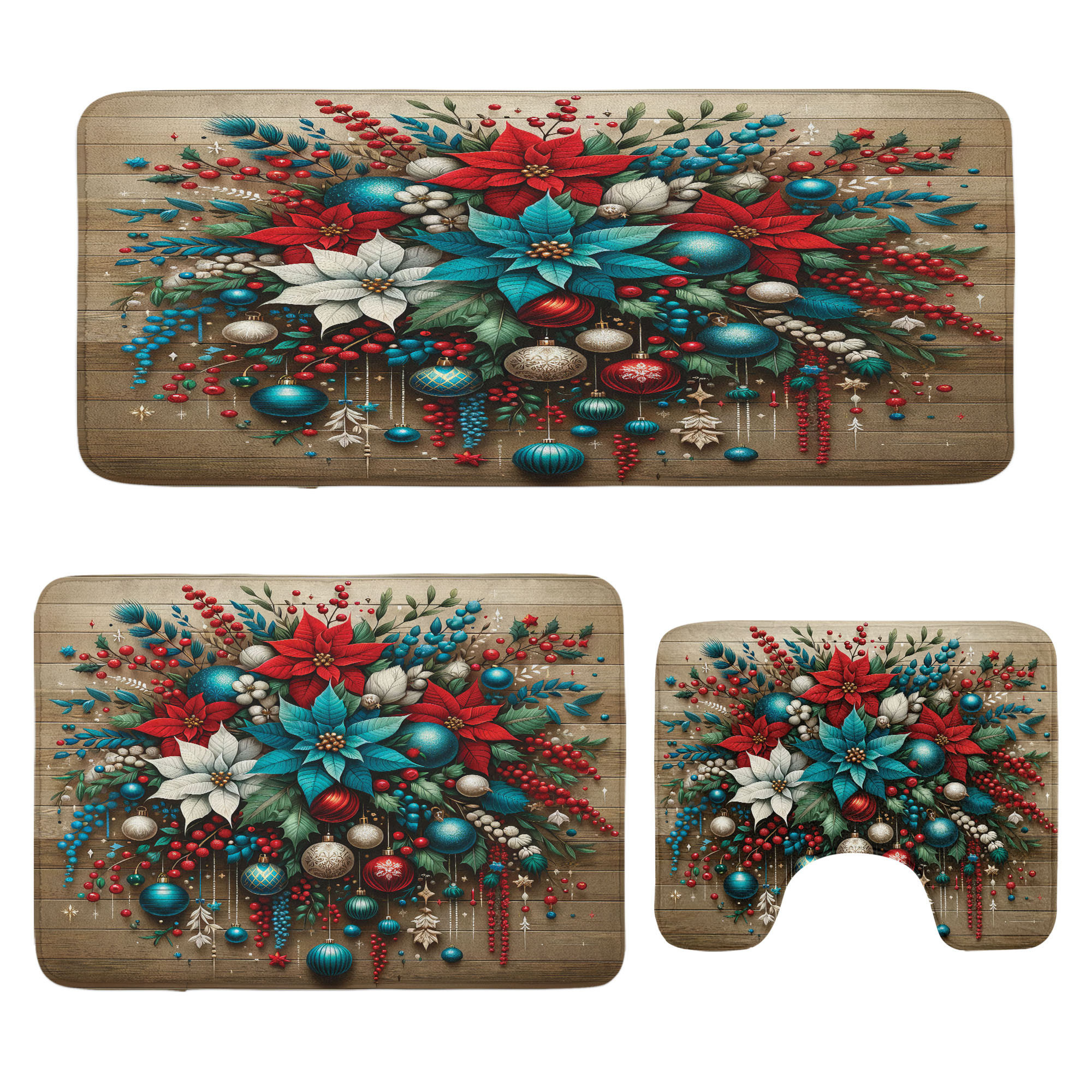 The Holiday Aisle® Christmas Bathroom Rug Set 3 Pieces U-Shape ...