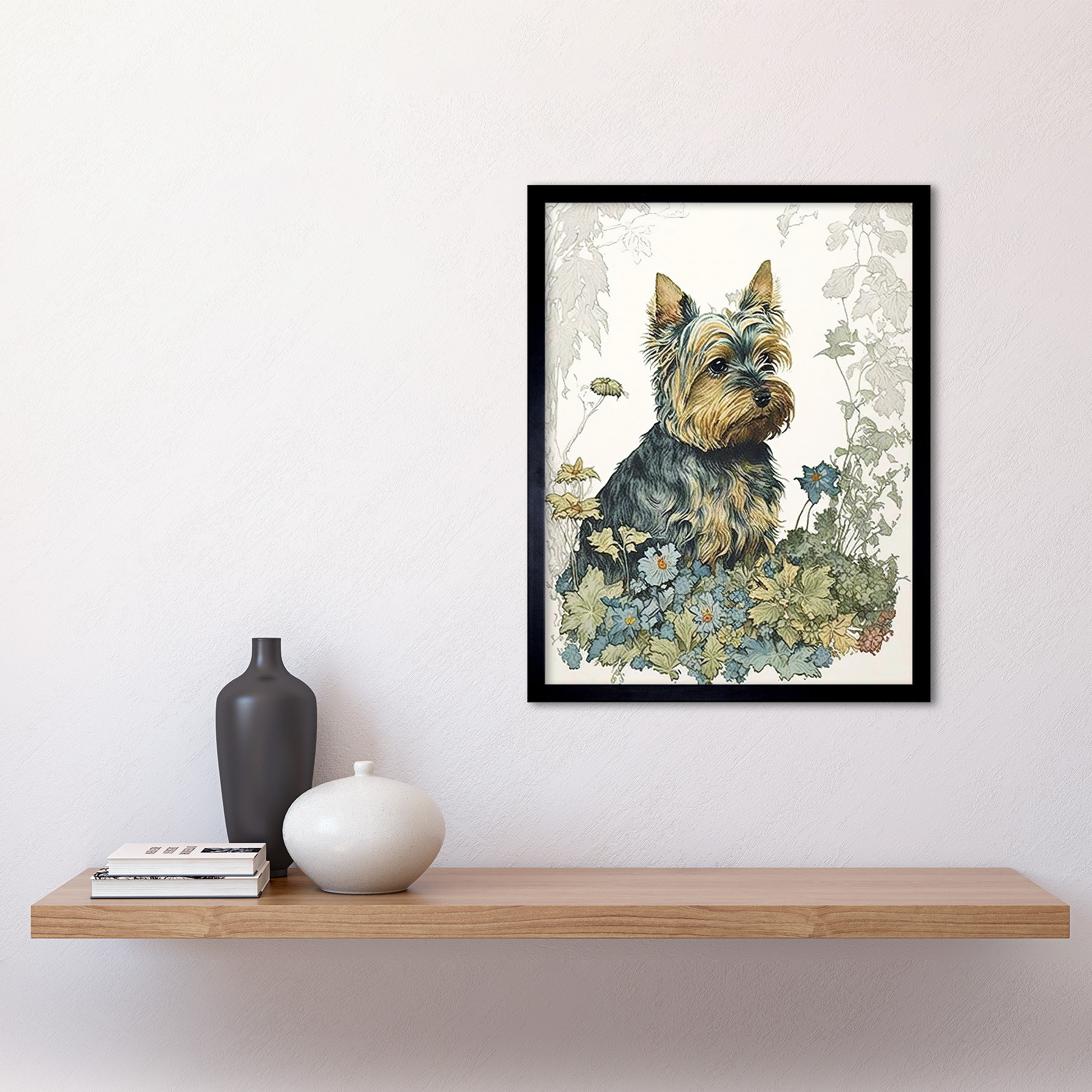 Marlow Home Co. Yorkshire Terrier Dog in Wildflowers Watercolour ...