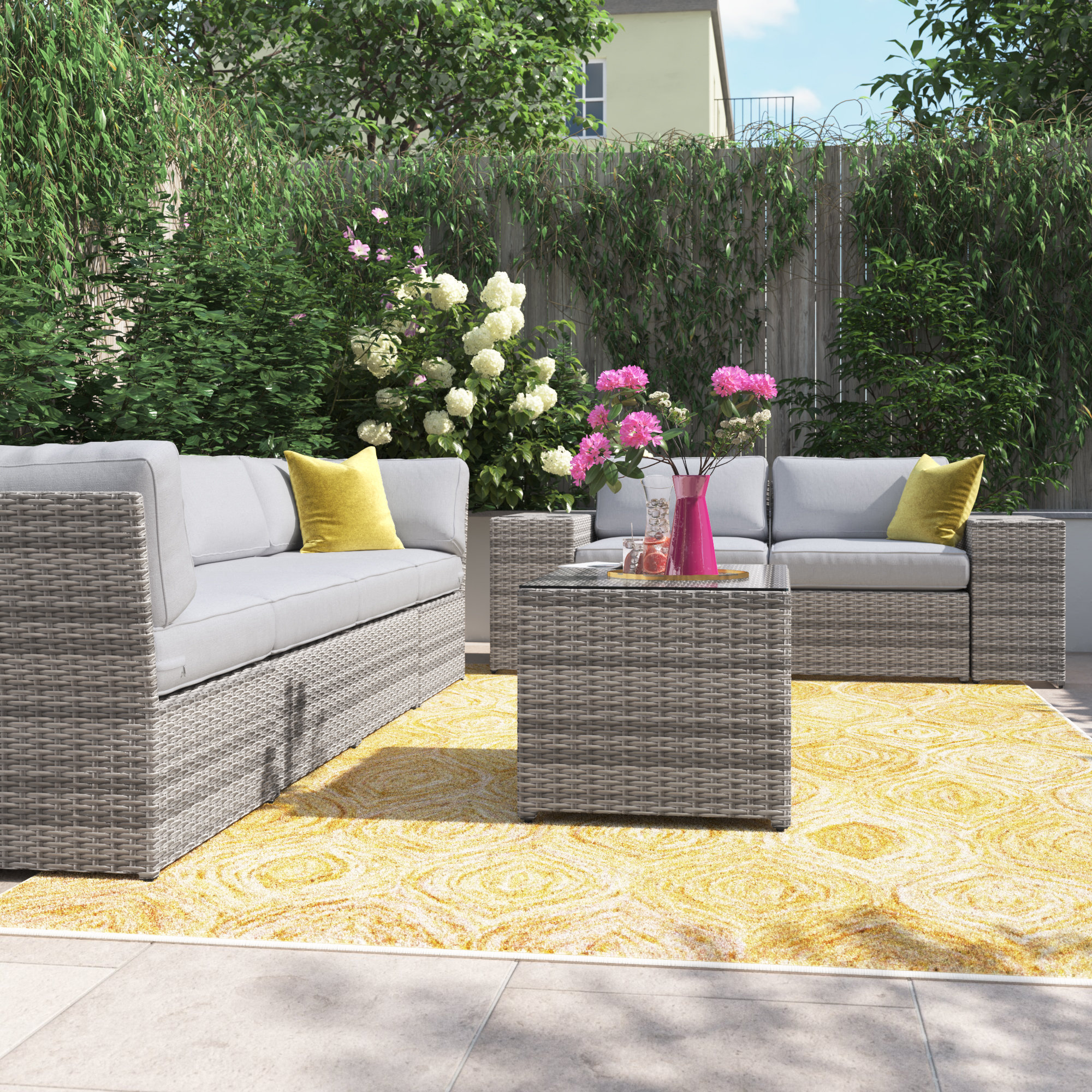 Etta Avenue™ Mae Wicker Fully Assembled 4 - Person Seating Group with ...