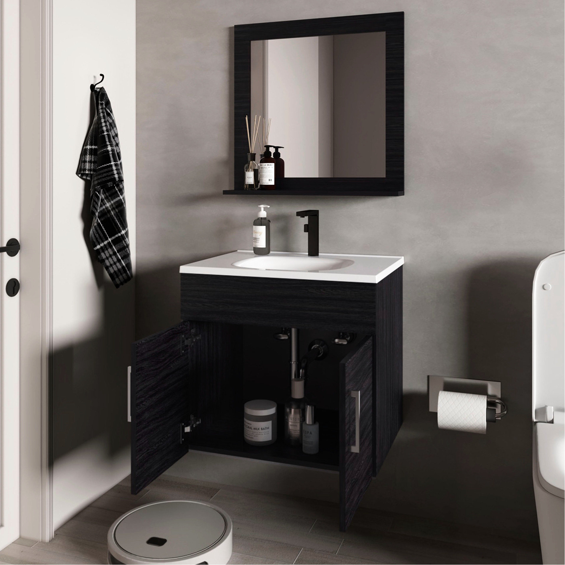 Ebern Designs 2-Door Floating Bathroom Vanity In White With Sink And ...
