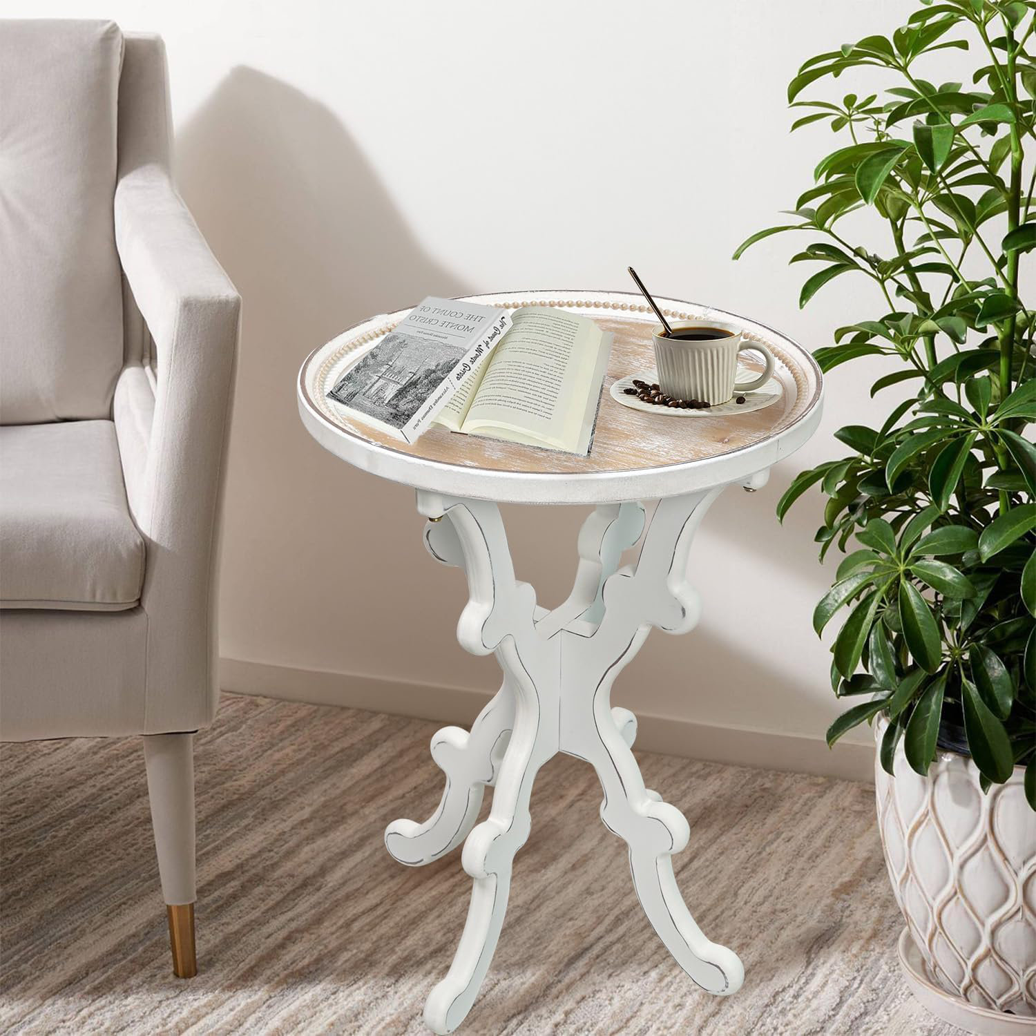 Ophelia & Co. Farmhouse Round Side Table Small Wooden Accent End Table ...