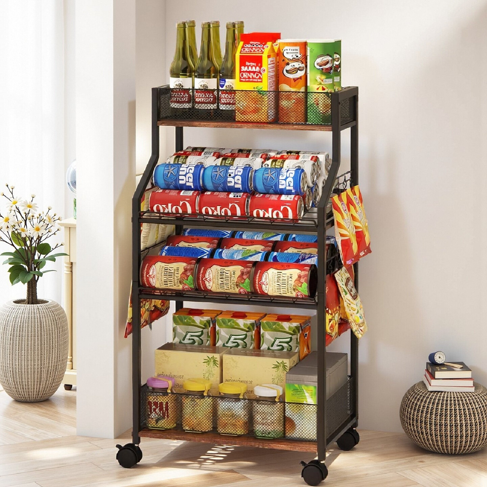 DRODE Rolling Pantry Organizer With 10 Side Racks And 4-Tier Storage ...