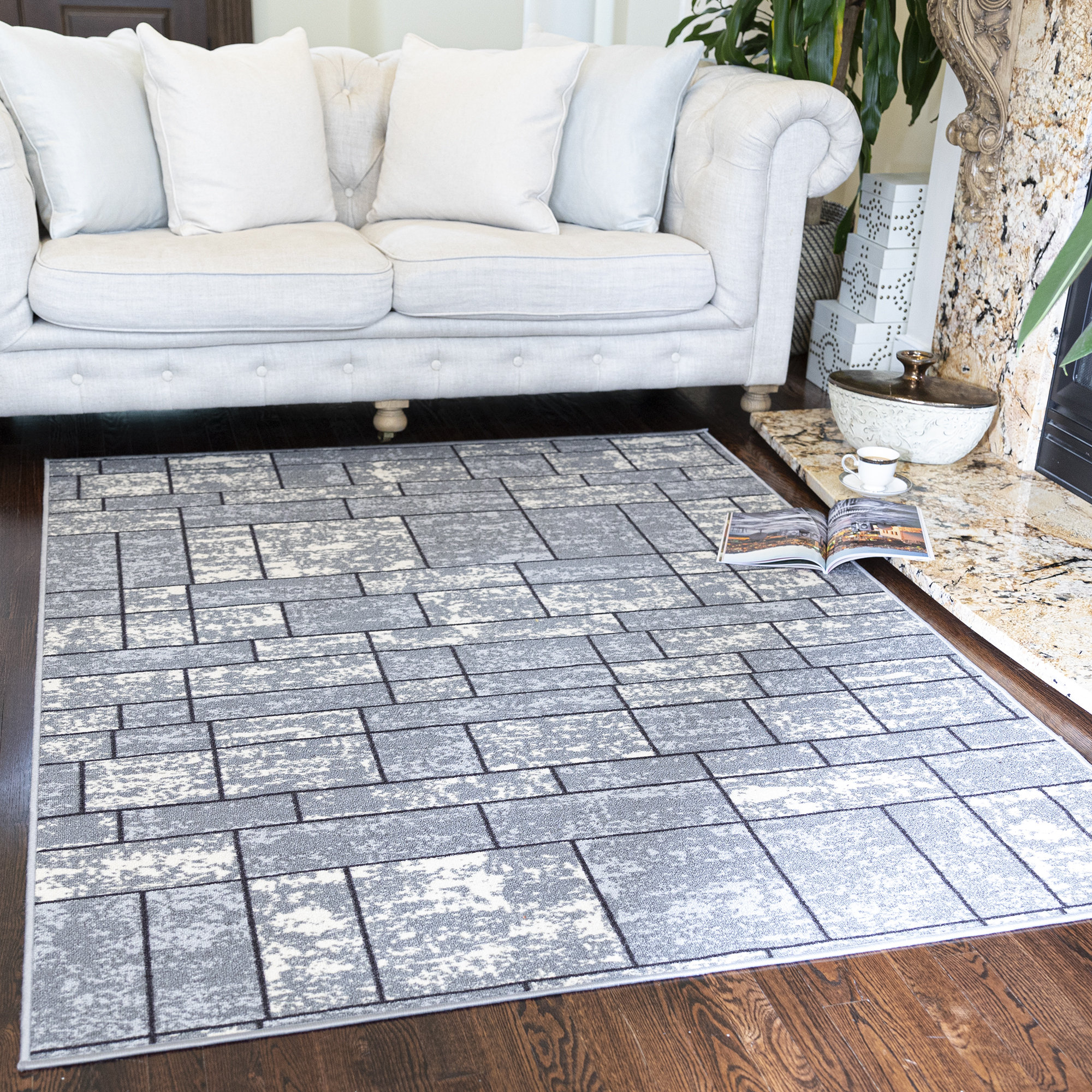 Ottomanson Ottohome Non-Slip Boxes Area Rug For Living Room, Hallway ...