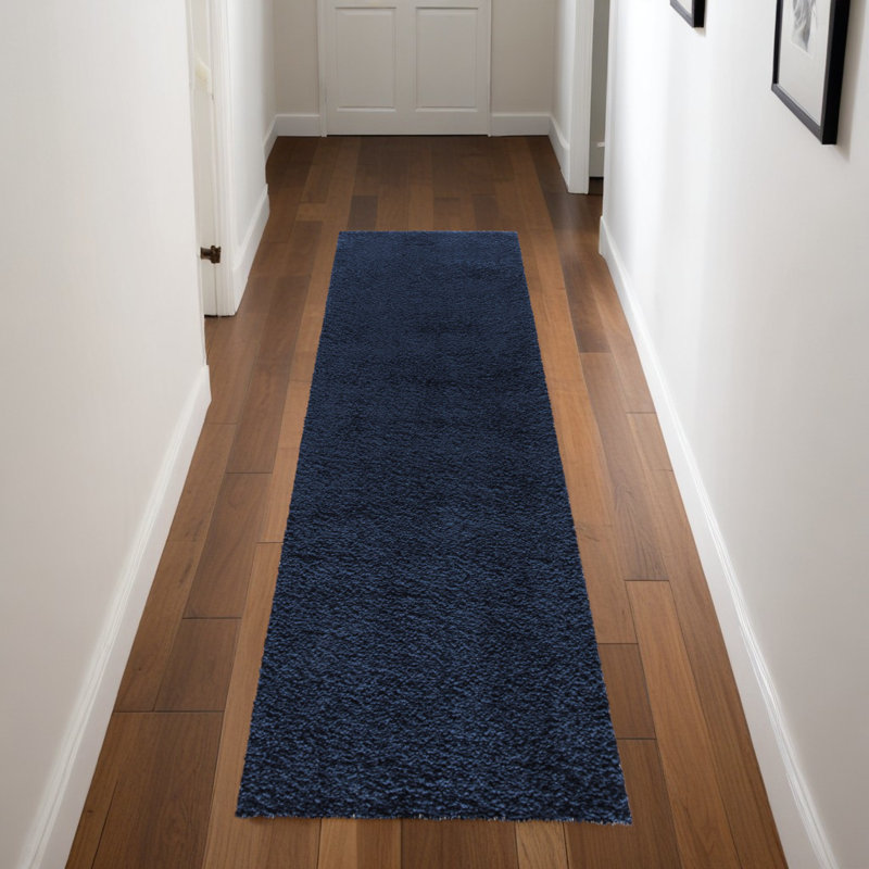 HomeRoots 8' Blue Shag Non Skid Runner Rug | Wayfair