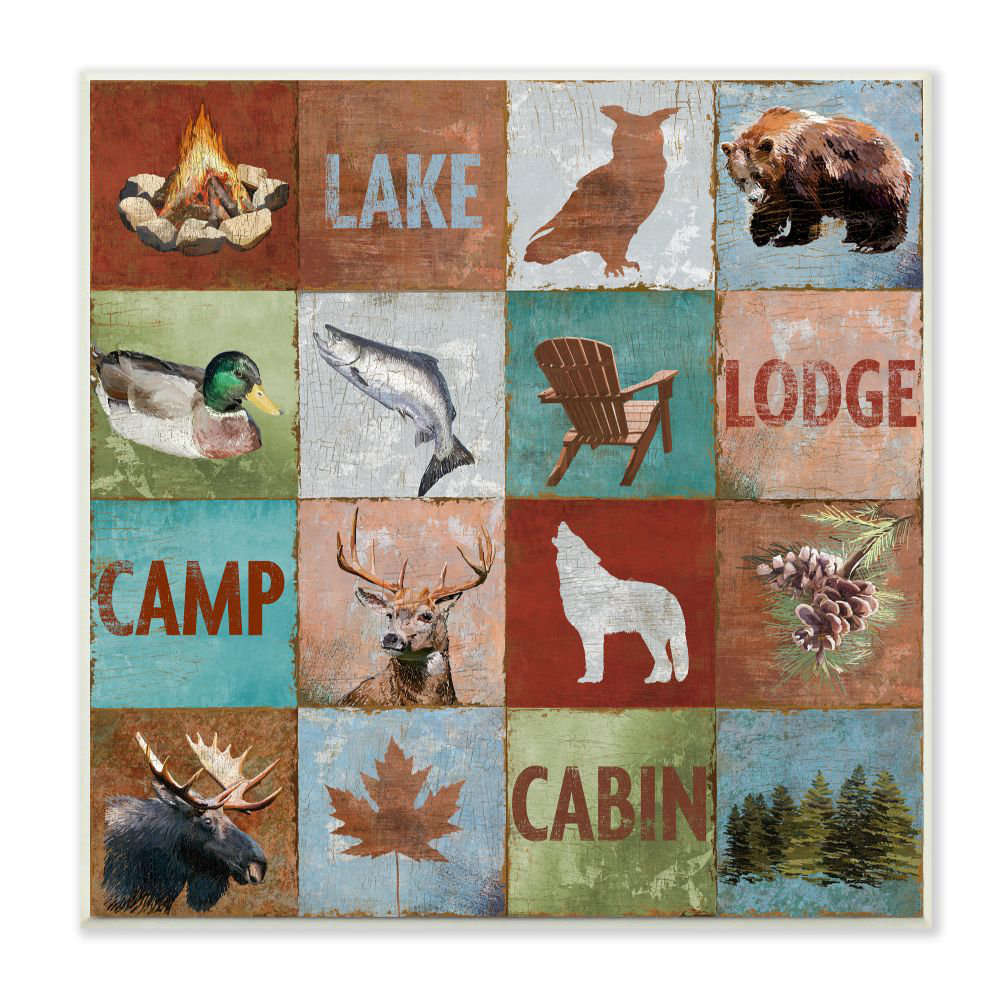 Millwood Pines 'Lake Cabin Country Animal Collage Design' Graphic Art ...
