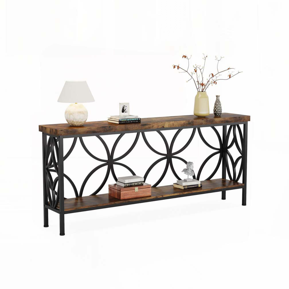 17 Stories 70.9” Extra Long Industrial Console Table with Open Storage ...