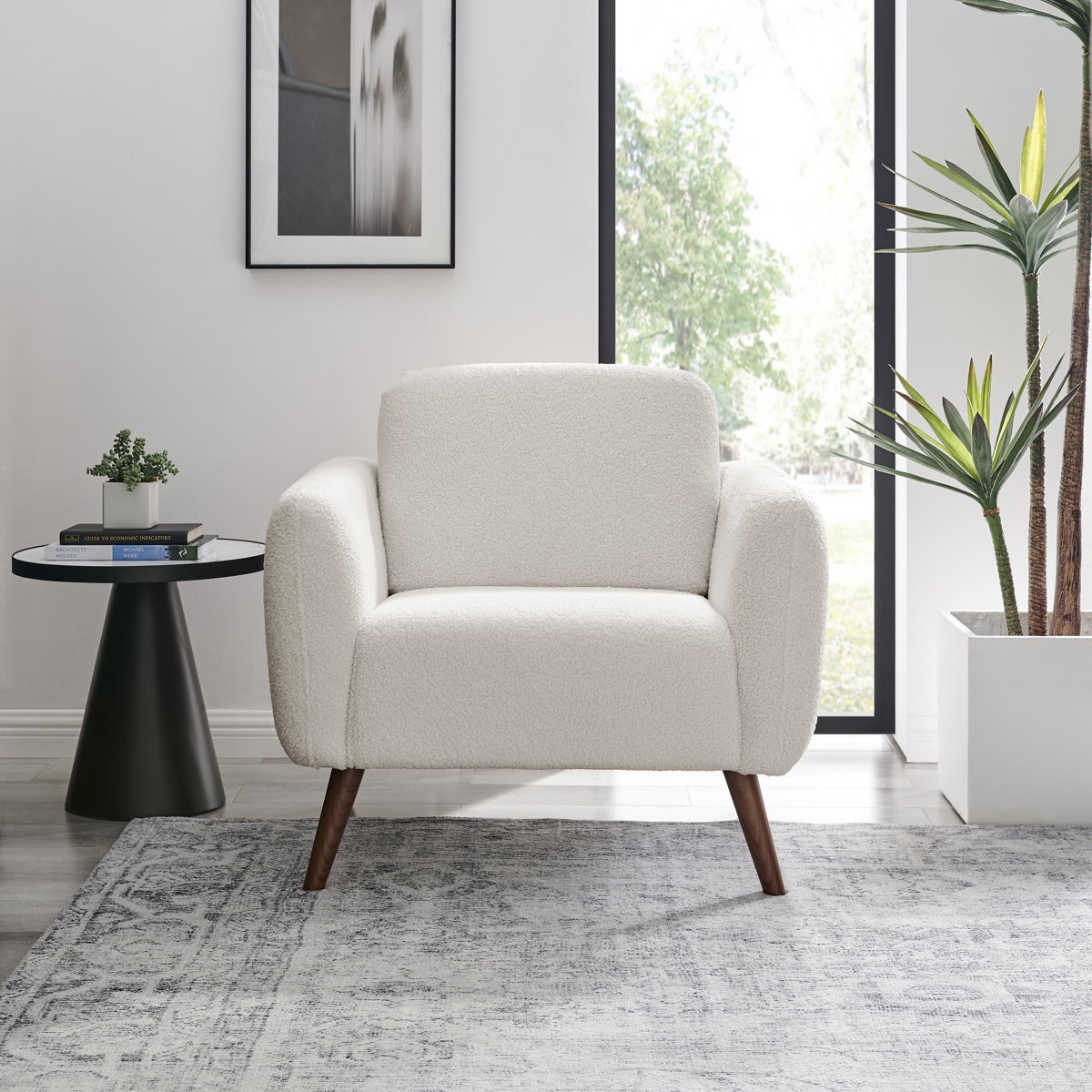 George Oliver Naim Arm Chair in Boucle White & Reviews | Wayfair.co.uk