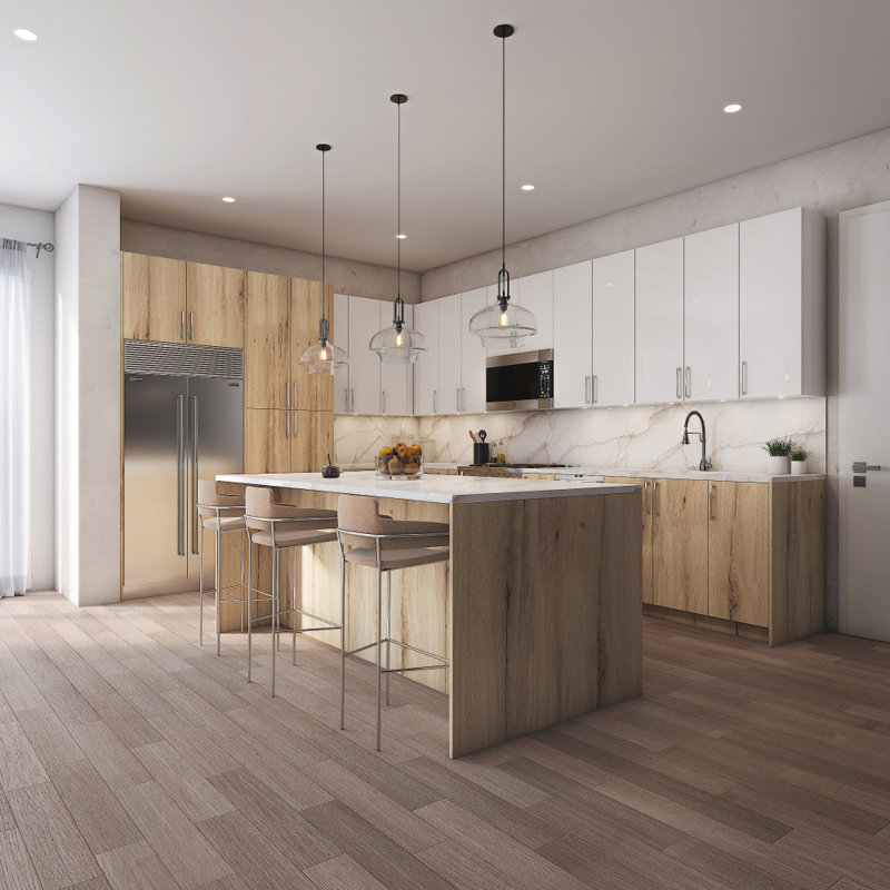 Cambridge Light Oak Slab Style Kitchen Cabinet Island Back Panel (36 in ...