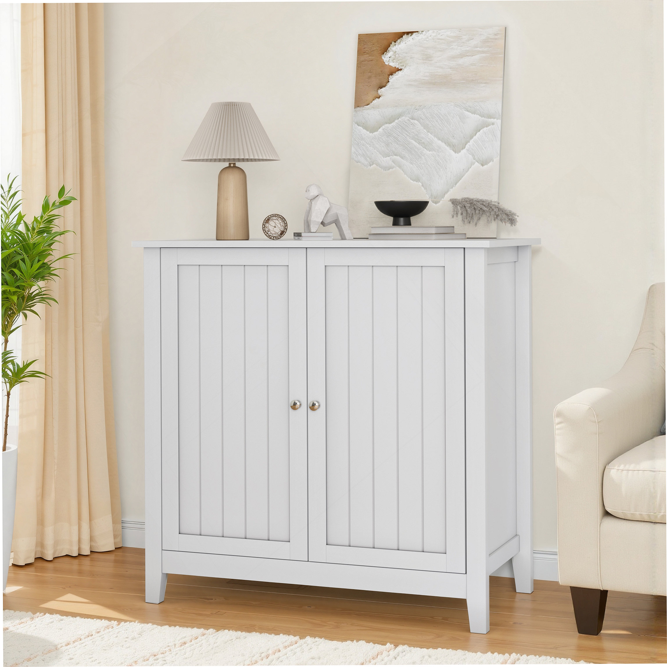 Ebern Designs Double Door Storage Cabinet With Silver Knobs, Mid ...
