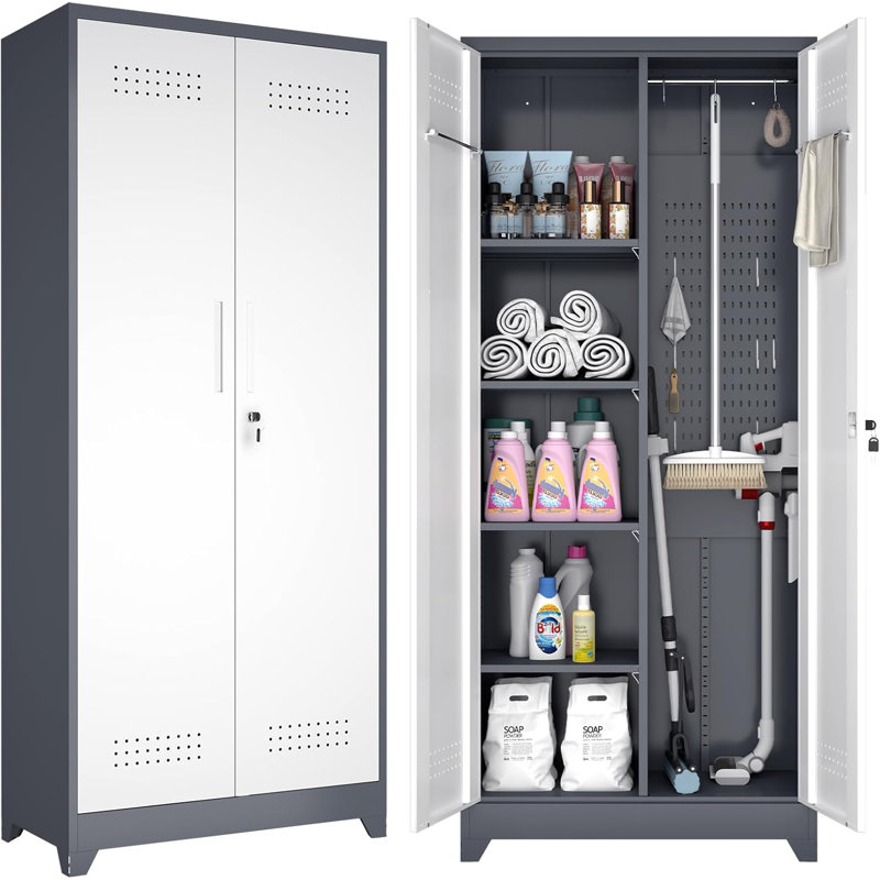 17 Stories 72.8" H Metal Storage Cabinet For Brooms,broom Closet ...