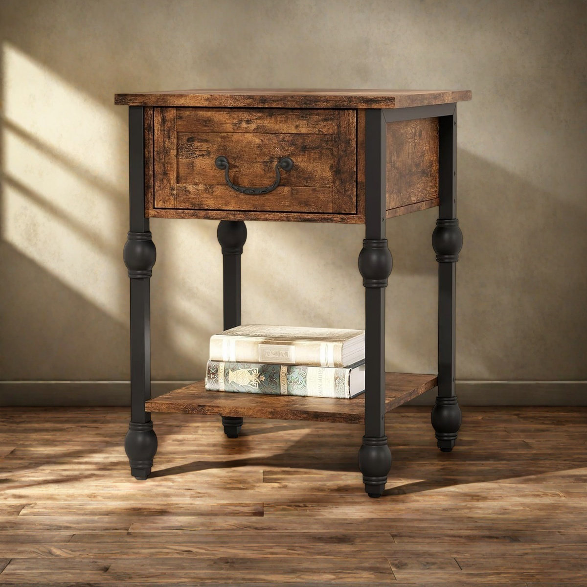 Williston Forge End Table With Storage Shelf Industrial Side Table ...