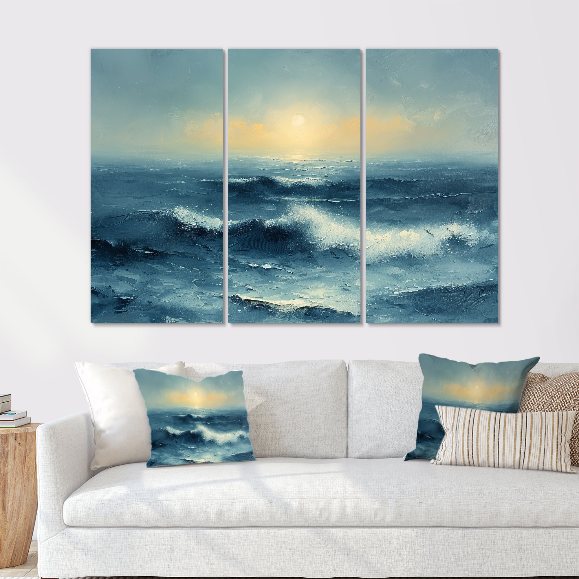 Rosecliff Heights White Blue Winter Cool Moonlit Waves - Coastal Waves ...