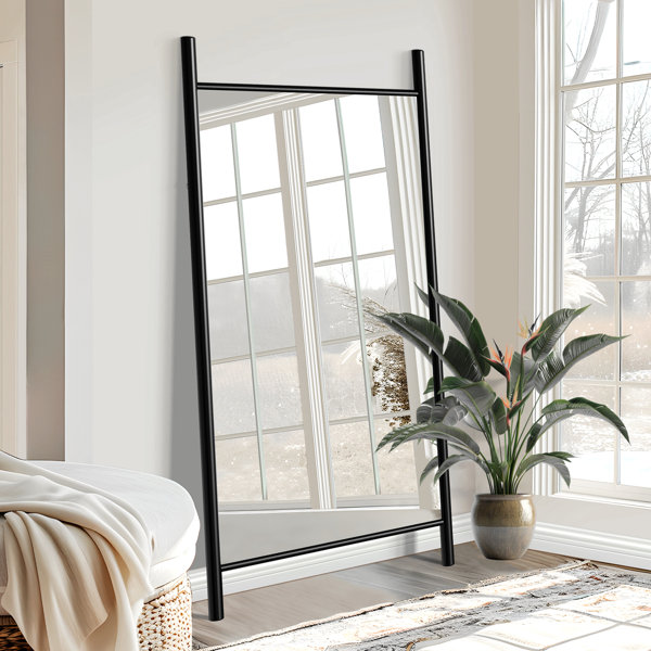 Latitude Run® Solid Wood Ladder Rectangular Black Full-Length Mirror ...